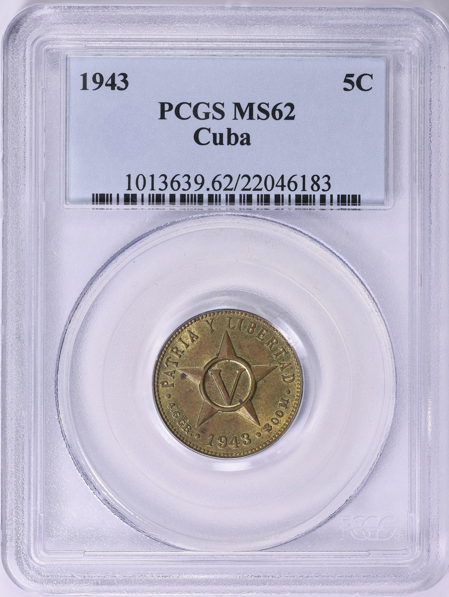 Cuba 1943 5 Centavos Brass KM-11.3a PCGS MS-62 (Item 1852137 ...