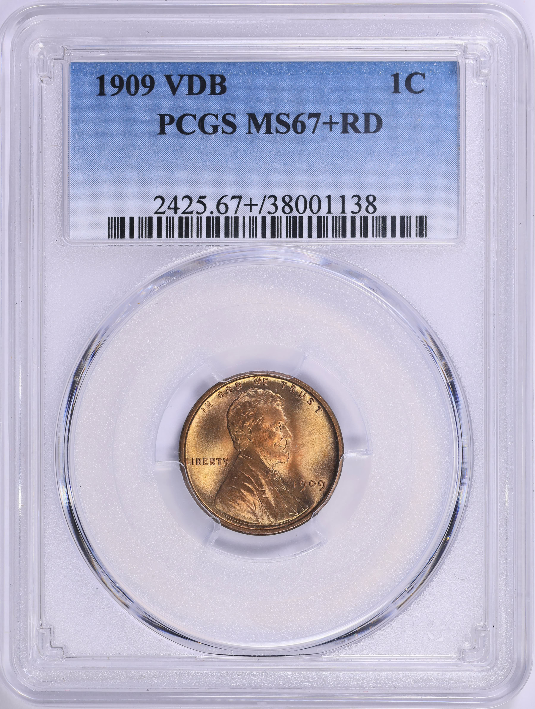 1909 Lincoln Cent V.D.B. PCGS MS-67+ RD (Item 1852218) | GreatCollections Coin Auctions
