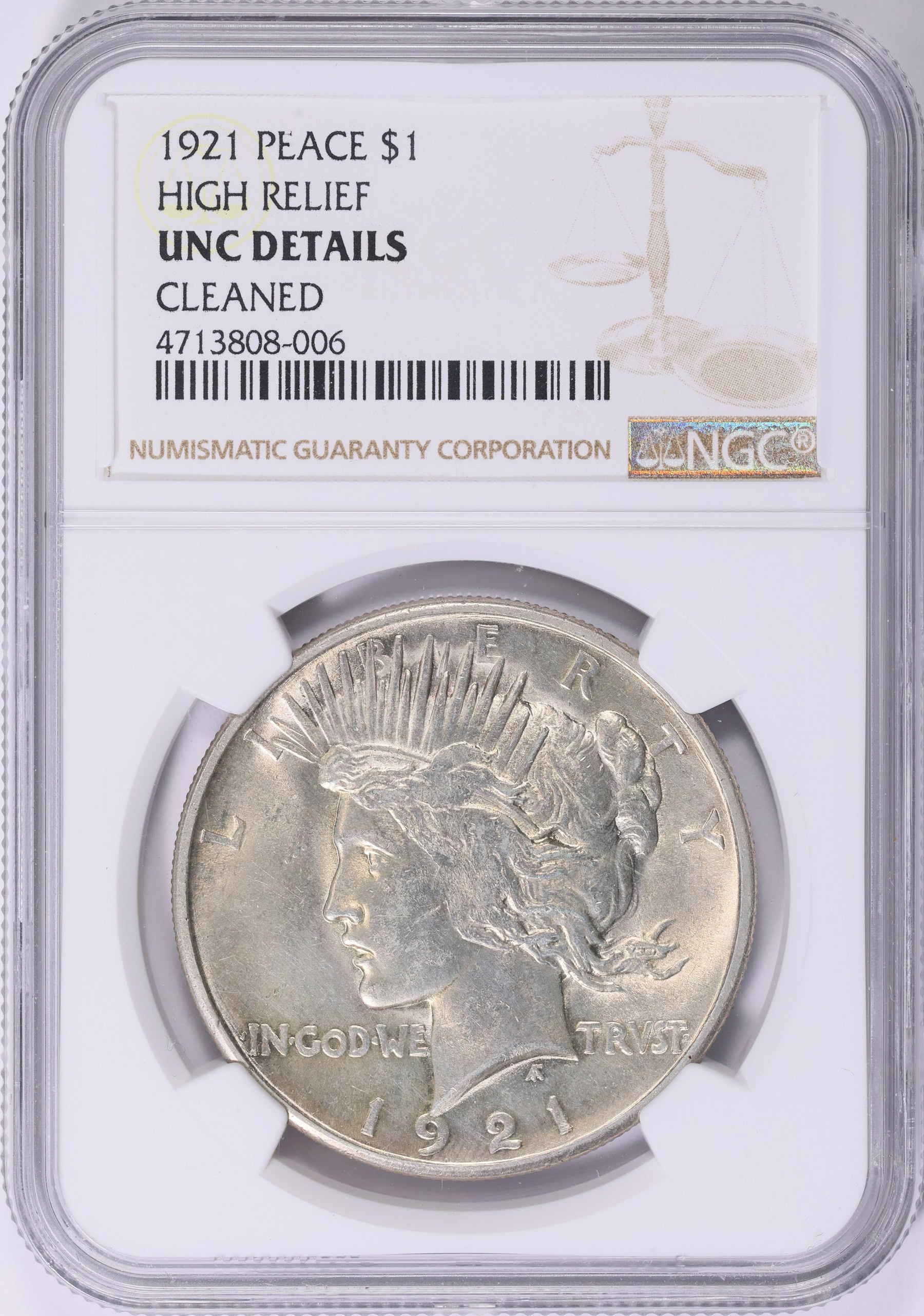 1921 Peace Silver Dollar High Relief NGC Unc Details (Item 1852220 ...