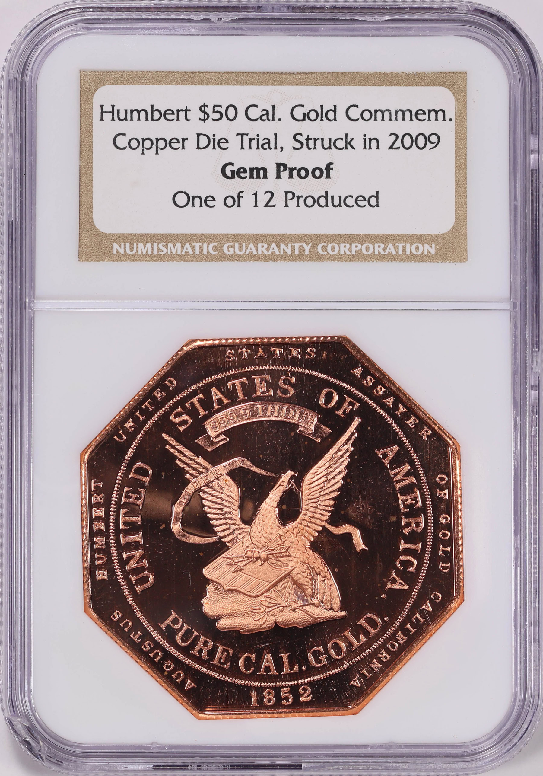 Humbert $50 California Gold Commemorative Copper Die Trial Struck in ...