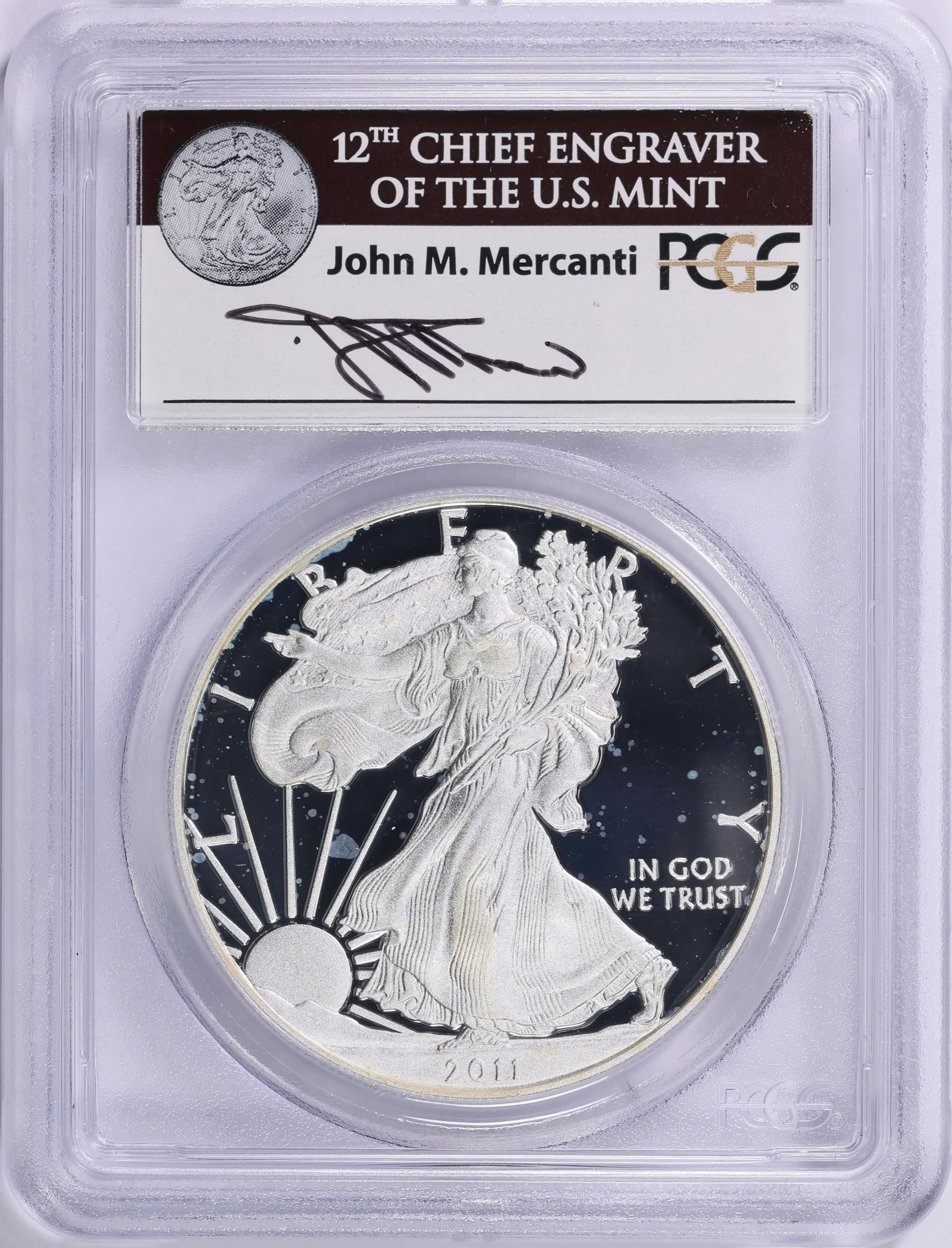2011-W $1 Silver Eagle 25th Anniversary First Strike PCGS Proof-70 DCAM (Mercanti Signed Label ...