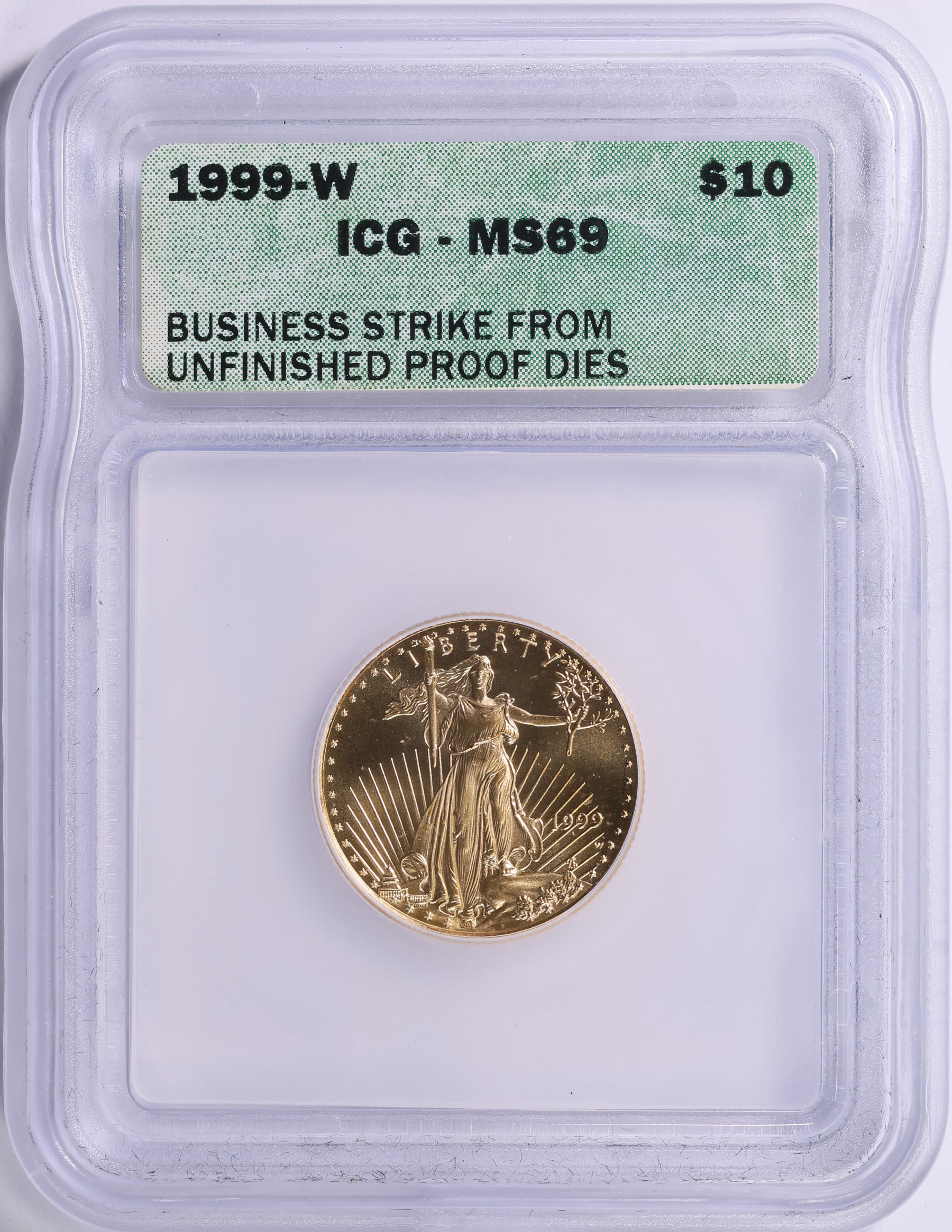 1999-W $10 Quarter-Ounce Gold American Eagle Made from Unfinished Proof ...