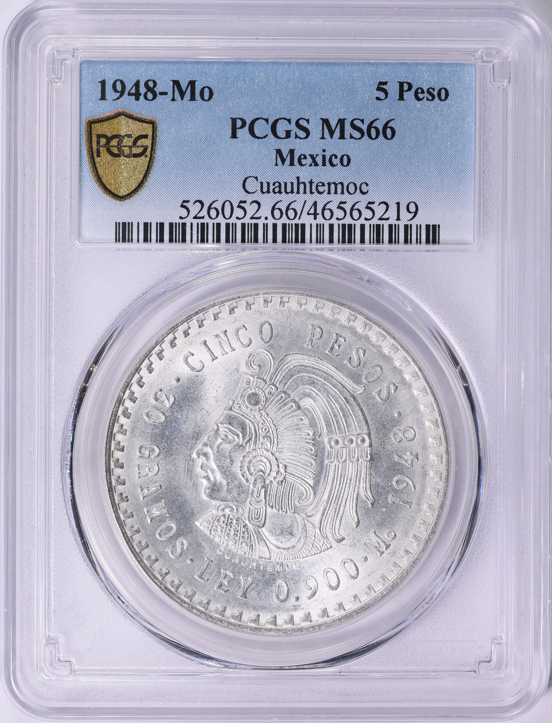 Mexico 1948-Mo Silver 5 Pesos Cuauhtemoc KM-465 PCGS MS-66 (Item ...