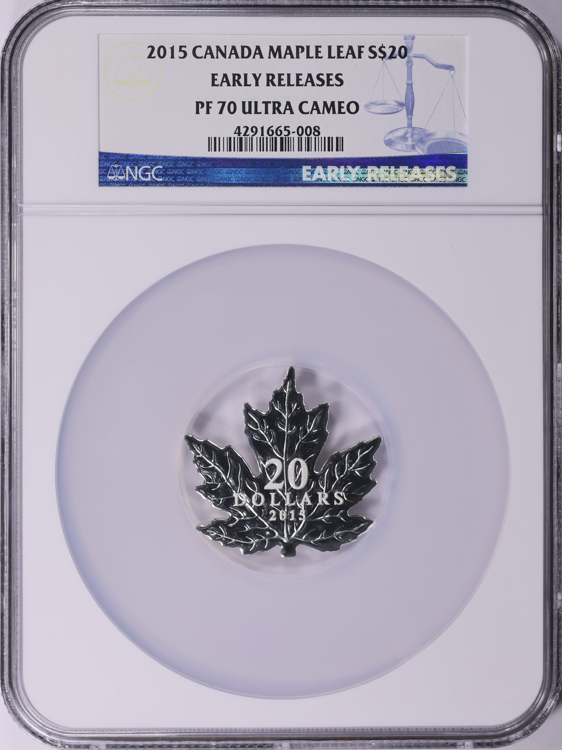 Canada 2015 Silver $20 Maple Leaf Early Releases NGC Proof-70 UC | NGC Cert #4291665-008 ...