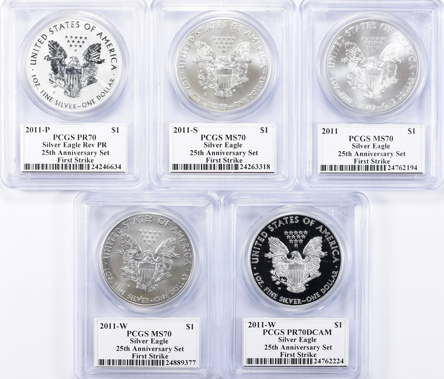 2011 25th Anniversary $1 Silver Eagle Set First Strike PCGS MS-70/Proof ...