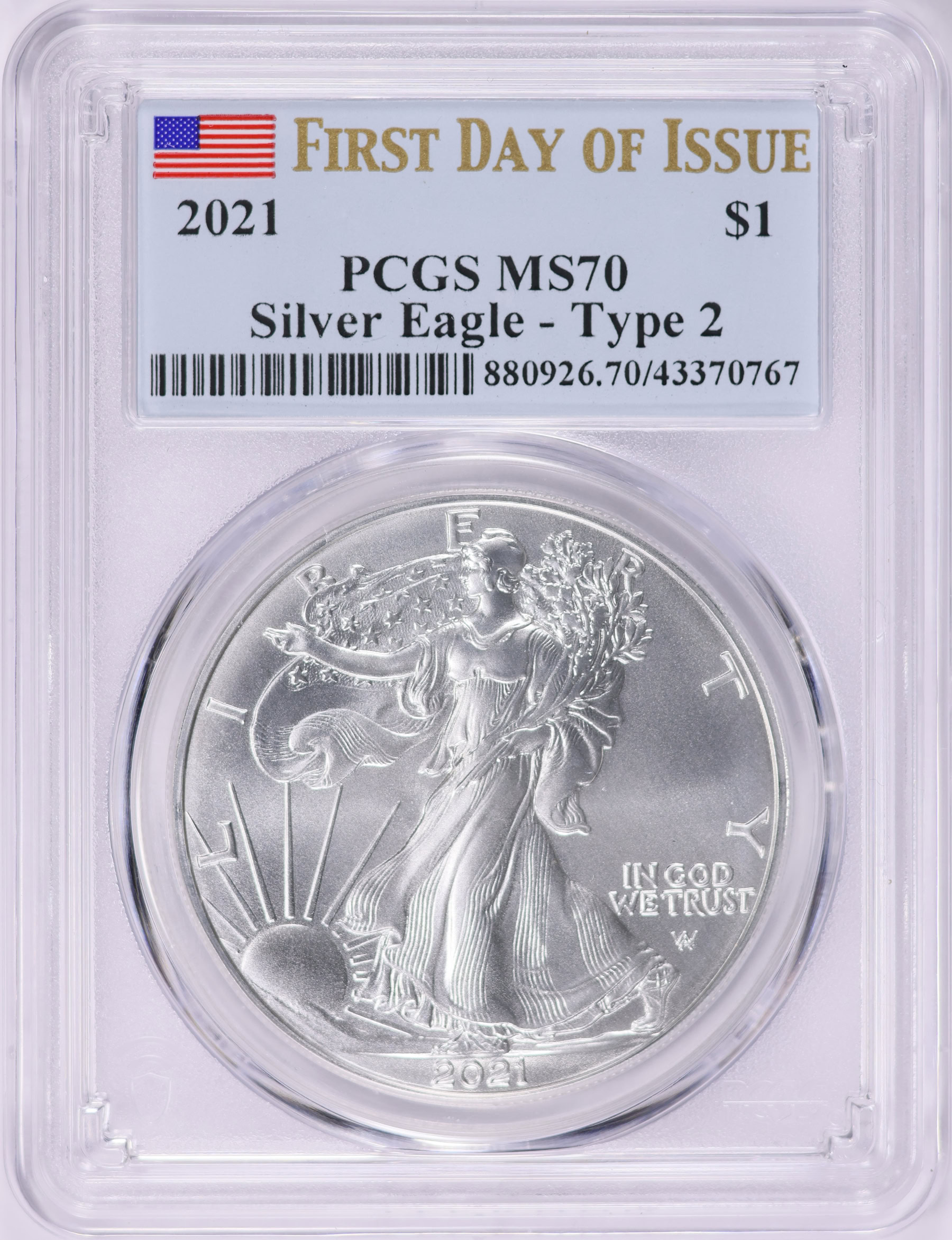 2021 $1 Silver Eagle Type 2 First Day of Issue PCGS MS-70 (Item 1852750) | GreatCollections Coin ...