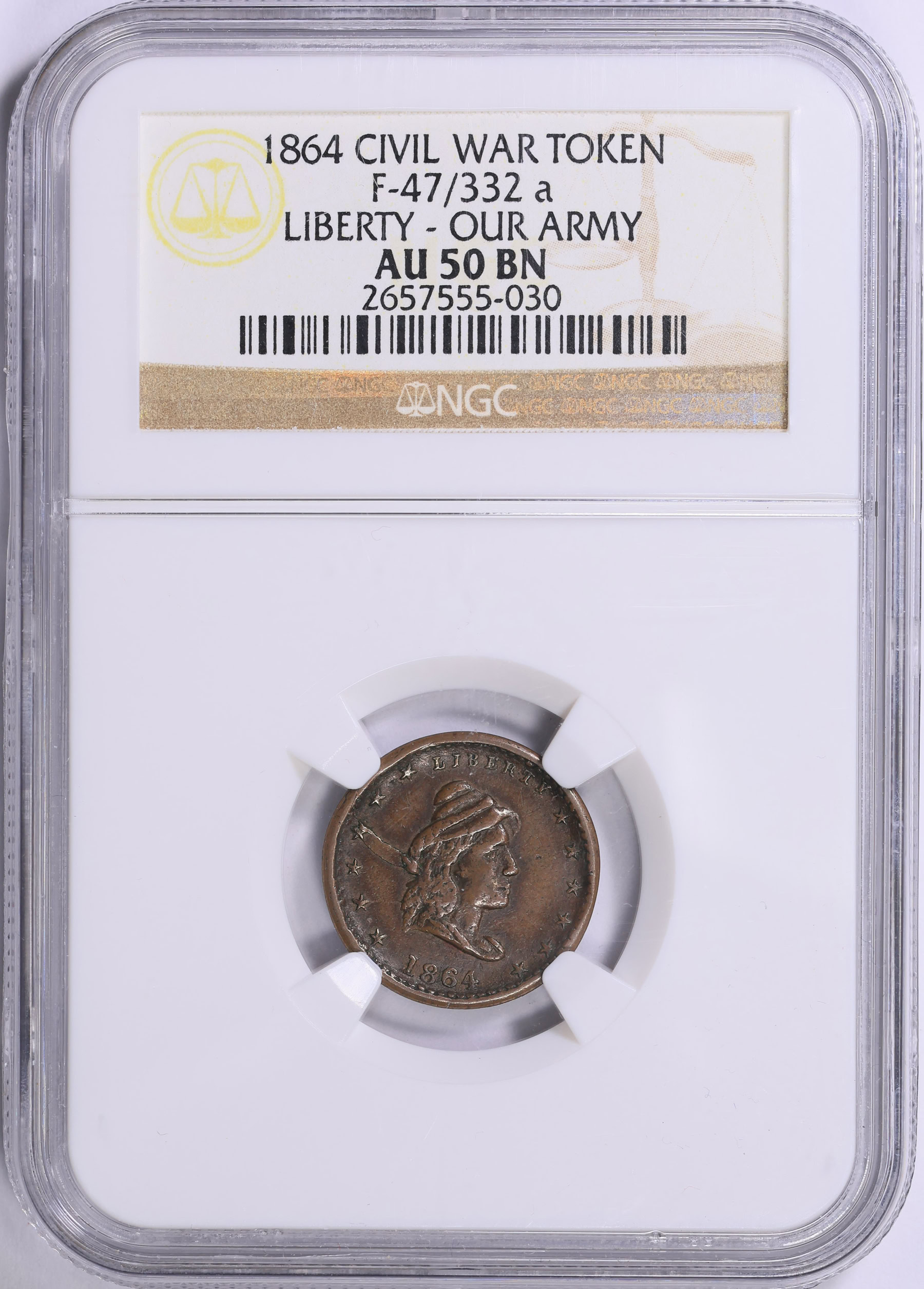 1864 Liberty - Our Army Civil War Token F-47/332a NGC AU-50 BN (Item ...