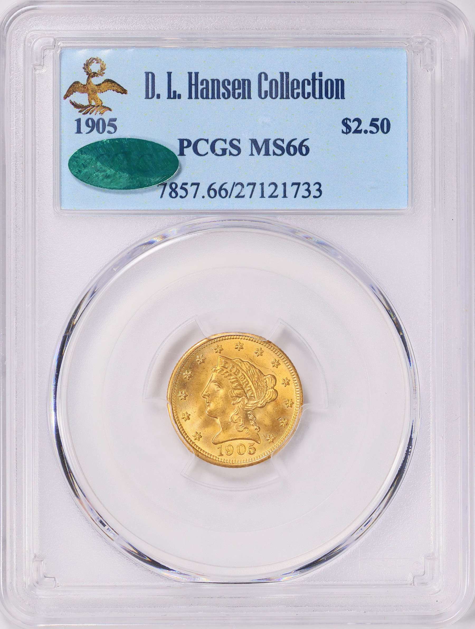 1905 Liberty Gold Quarter Eagle PCGS MS-66 (CAC Green) (D.L. Hansen ...