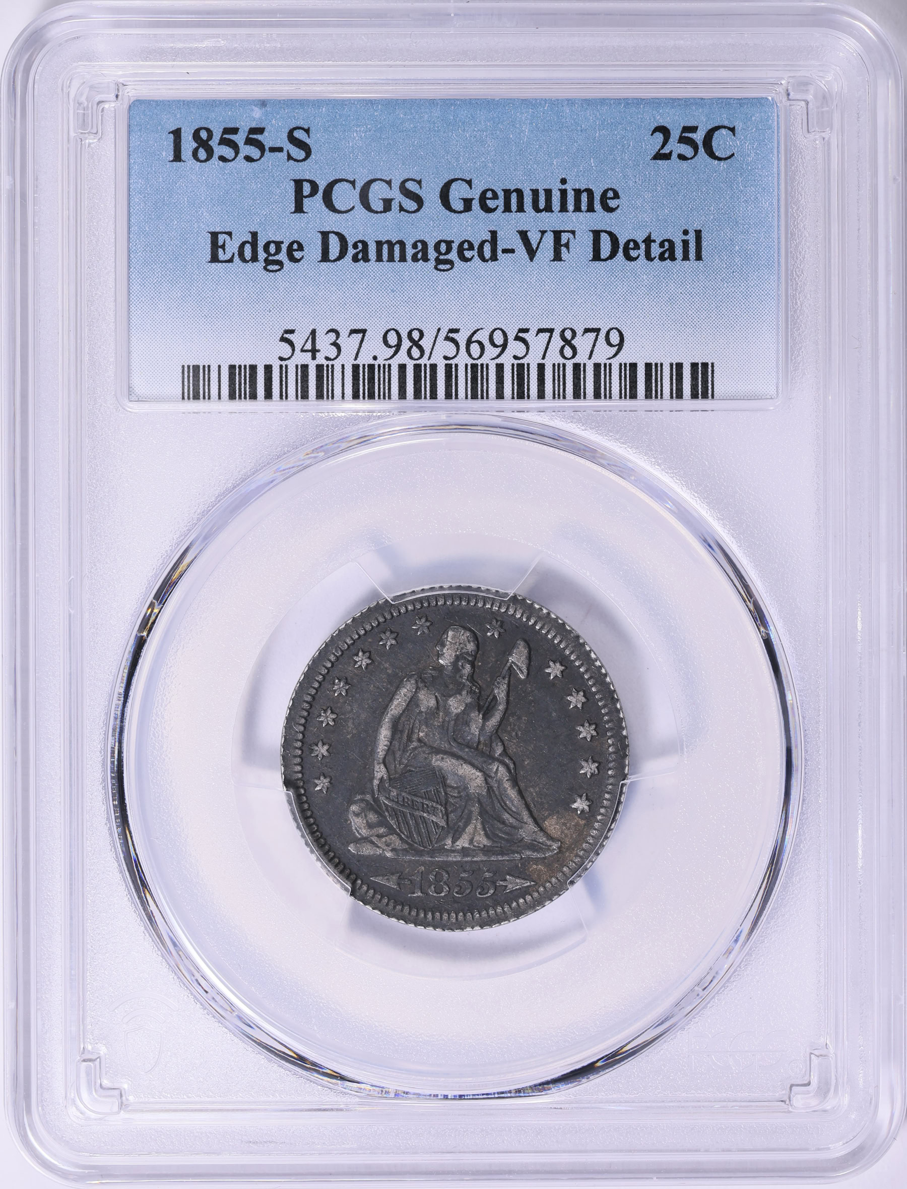 1855-S Seated Liberty Quarter Arrows PCGS Genuine VF Details (Item ...