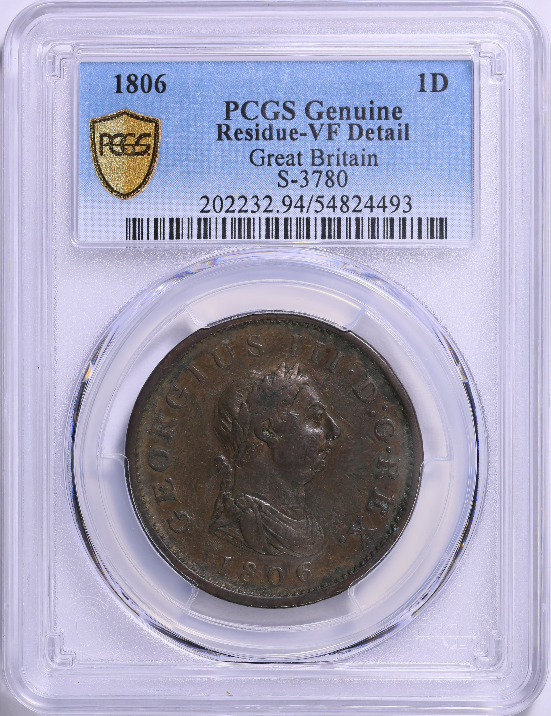 Great Britain 1806 Penny KM-663 PCGS Genuine VF Details (Item 1852979) | GreatCollections Coin ...