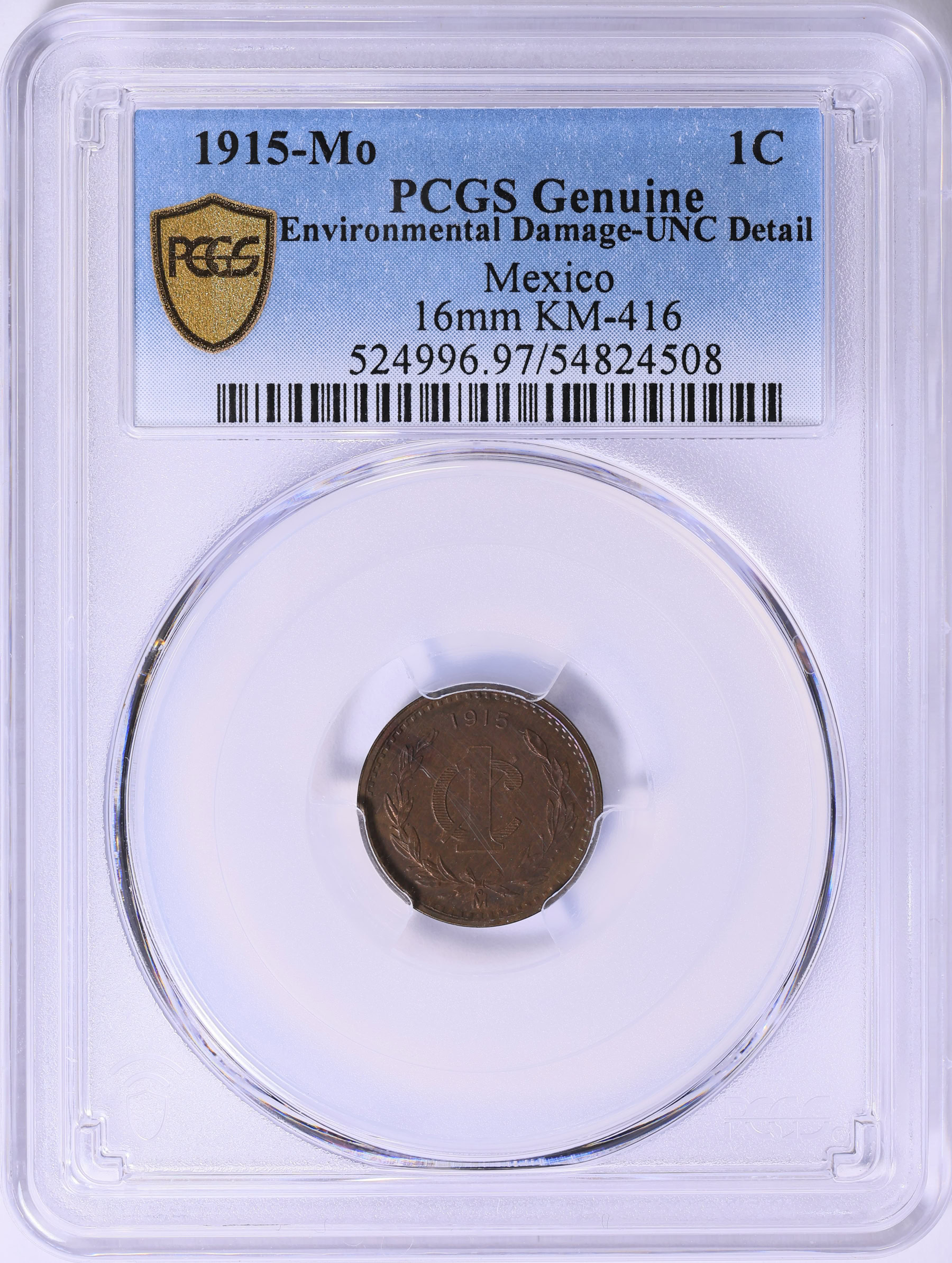 Mexico 1915-Mo Centavo 16mm Zapata Issue KM-416 PCGS Genuine Unc ...