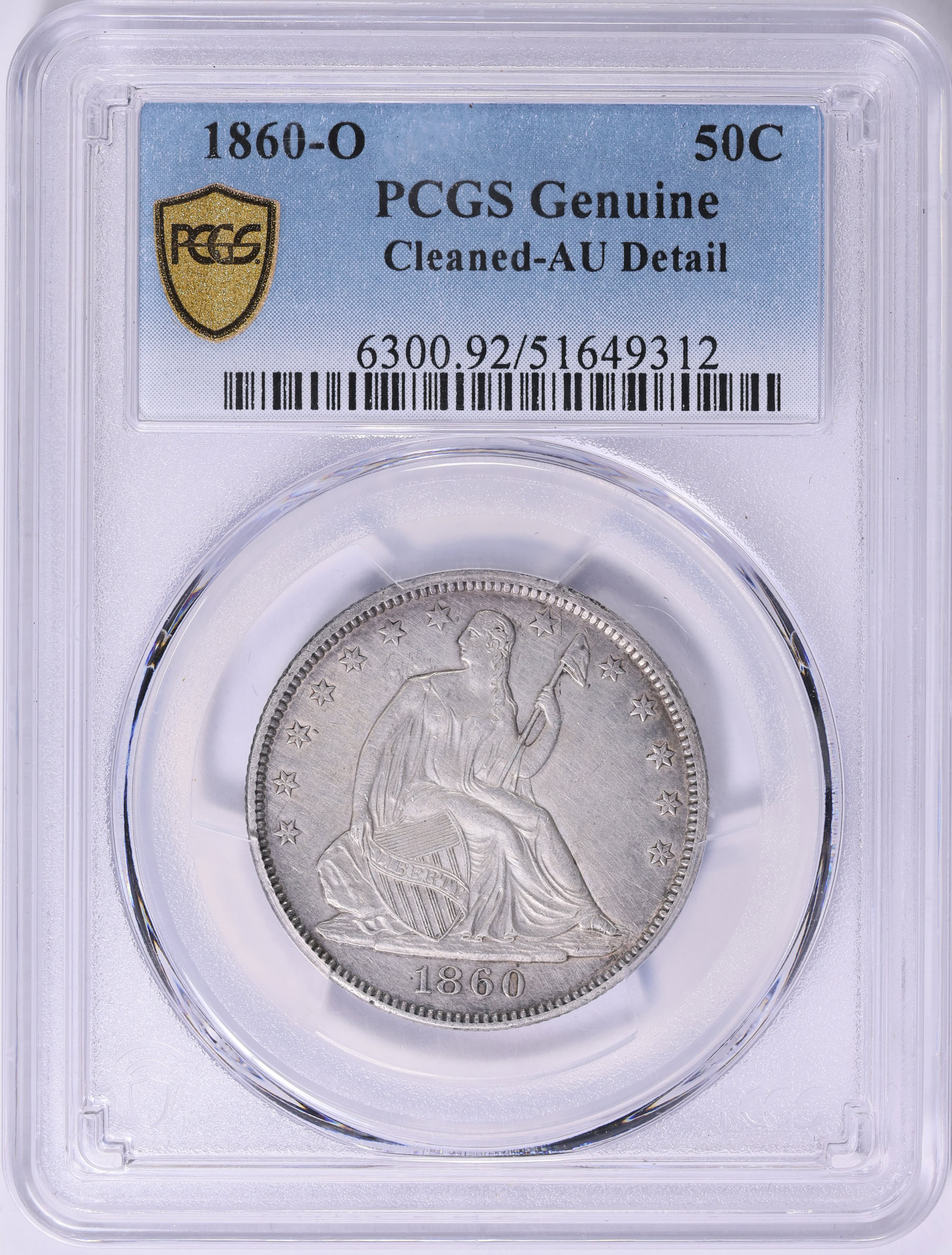 1860-O Seated Liberty Half Dollar PCGS Genuine AU Details (Item 1853031) | GreatCollections Coin ...