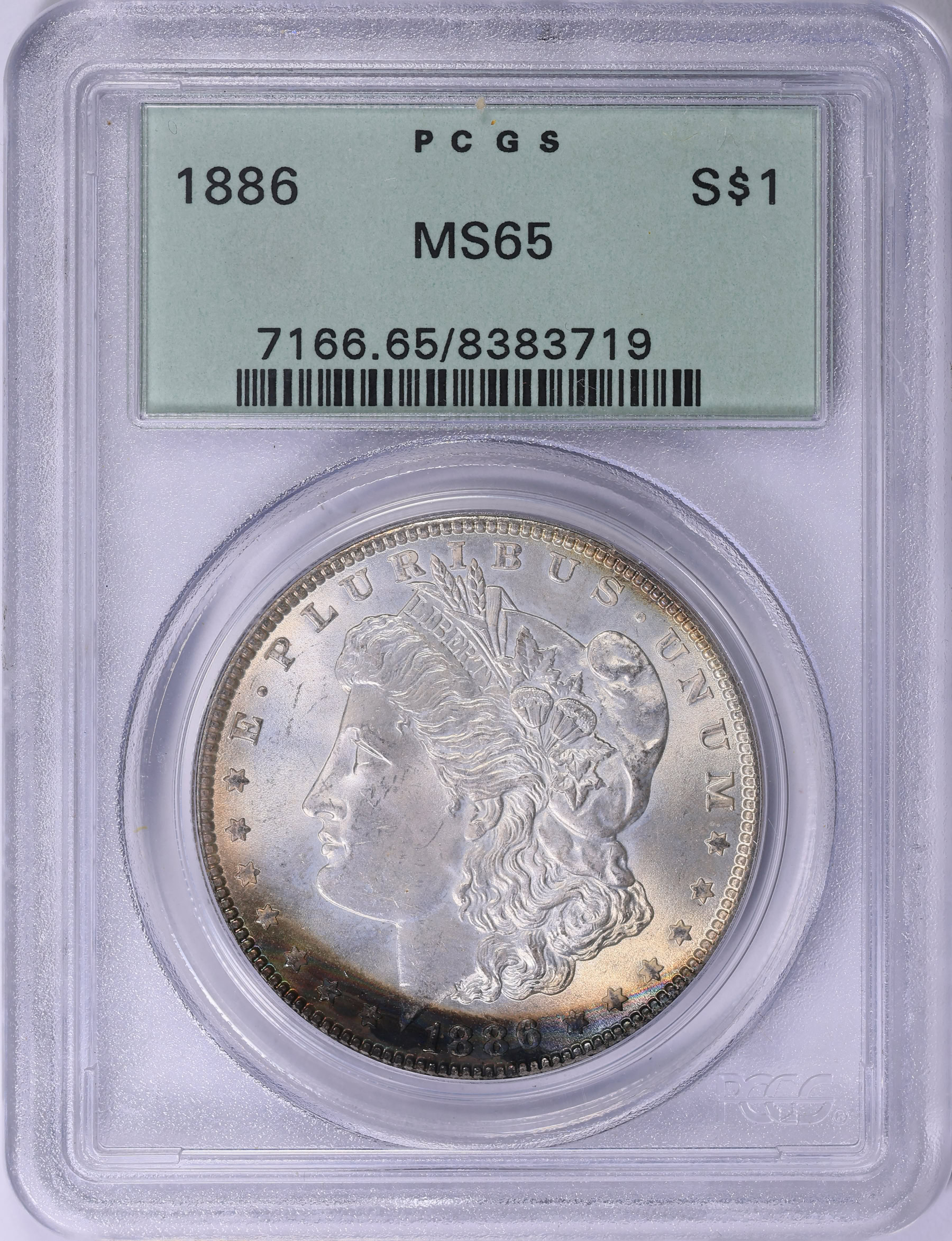 1886 Morgan Silver Dollar PCGS MS-65 OGH (Toned) (Item 1853099) | GreatCollections Coin Auctions