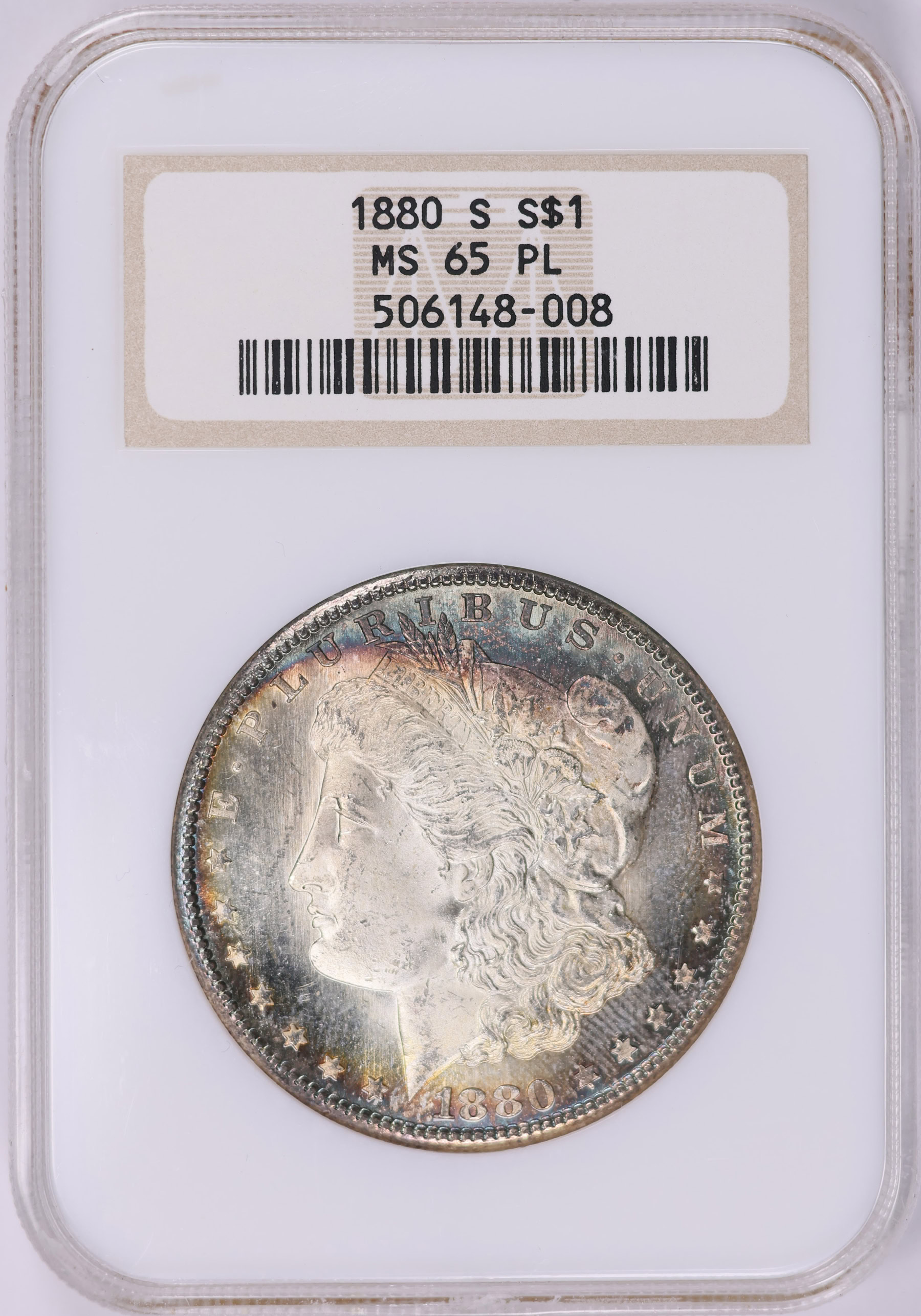 1880-S Morgan Silver Dollar NGC MS-65 PL OH (Toned) (Item 1853148) | GreatCollections Coin Auctions