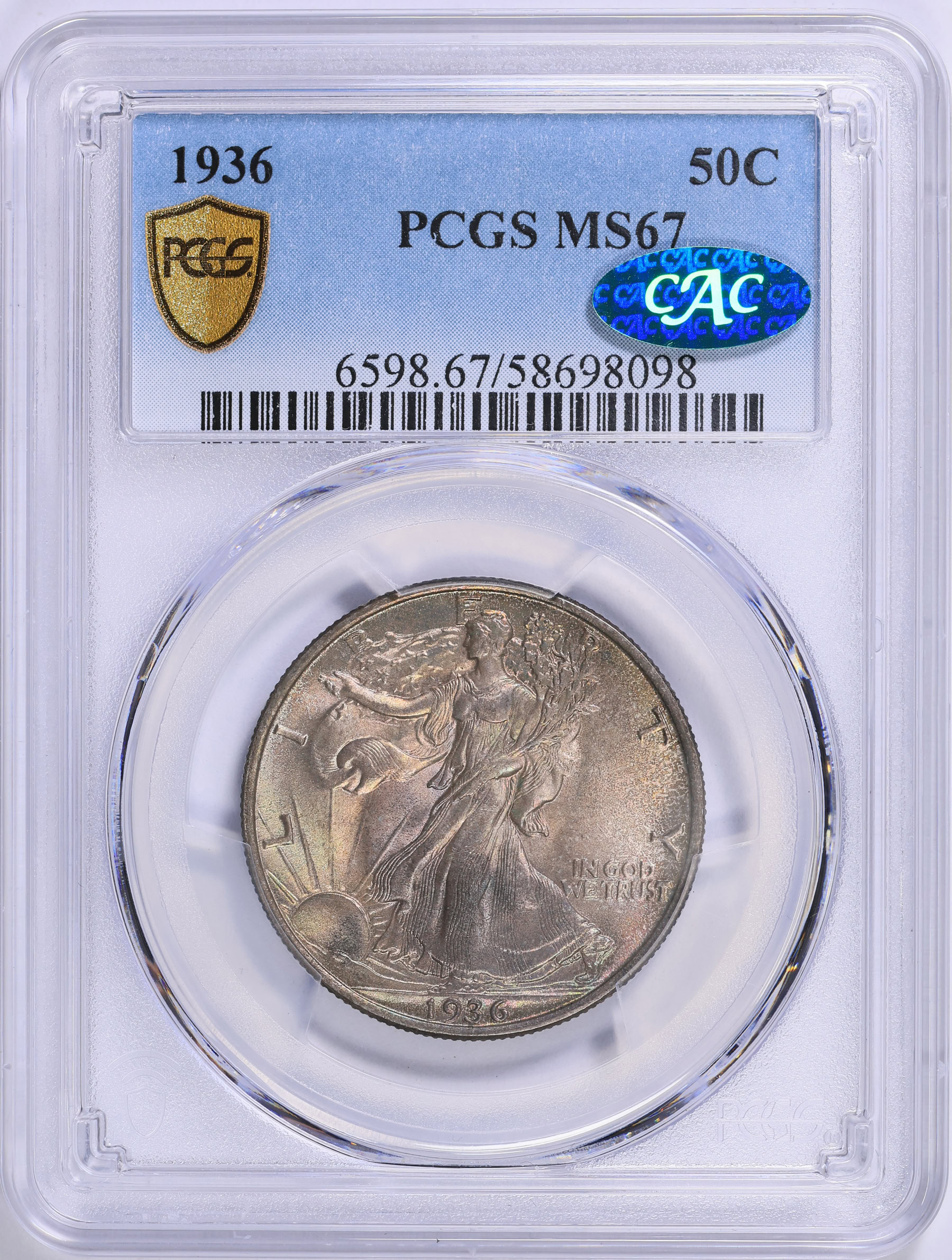 1936 Walking Liberty Half Dollar PCGS MS-67 (CAC Green) (Toned) (Item 1853256 ...