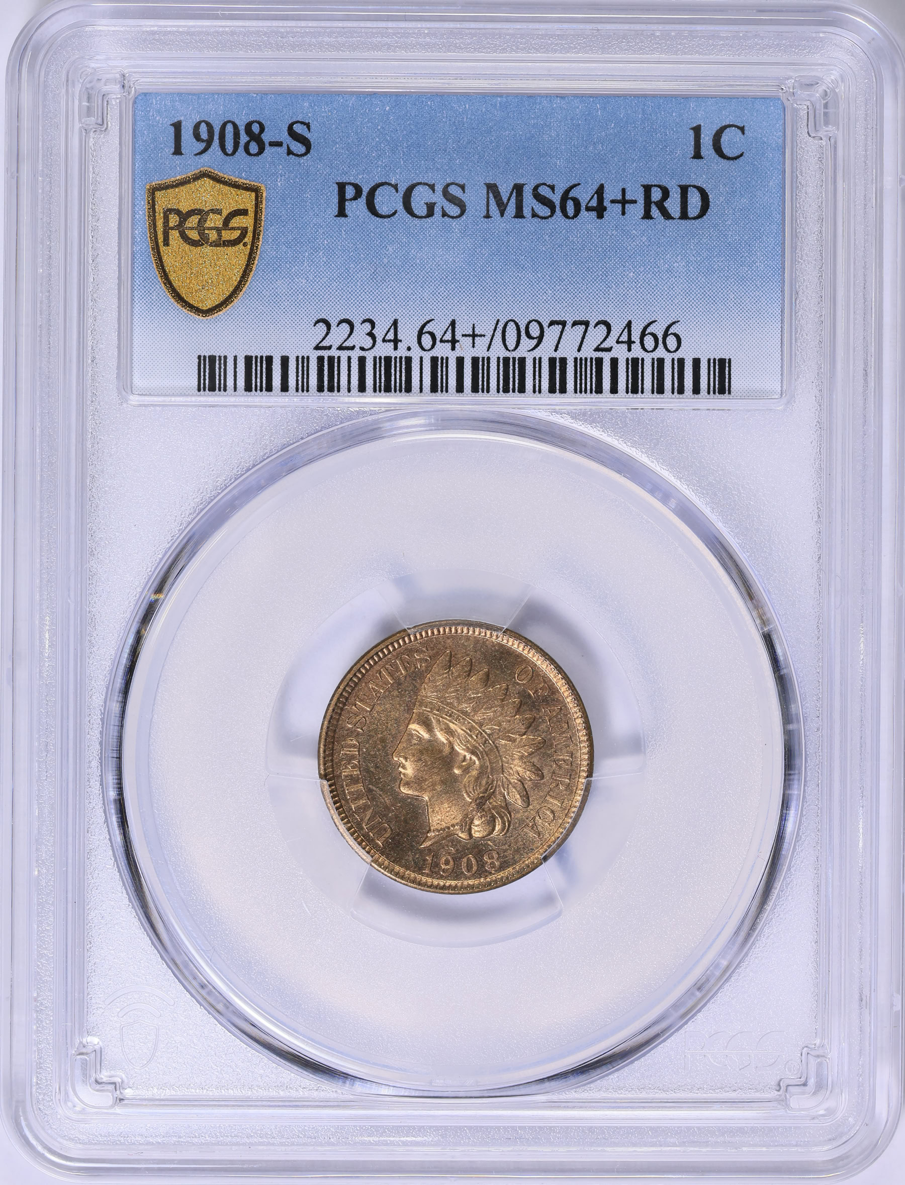 1908-S Indian Cent PCGS MS-64+ RD (Item 1853274) | GreatCollections Coin Auctions