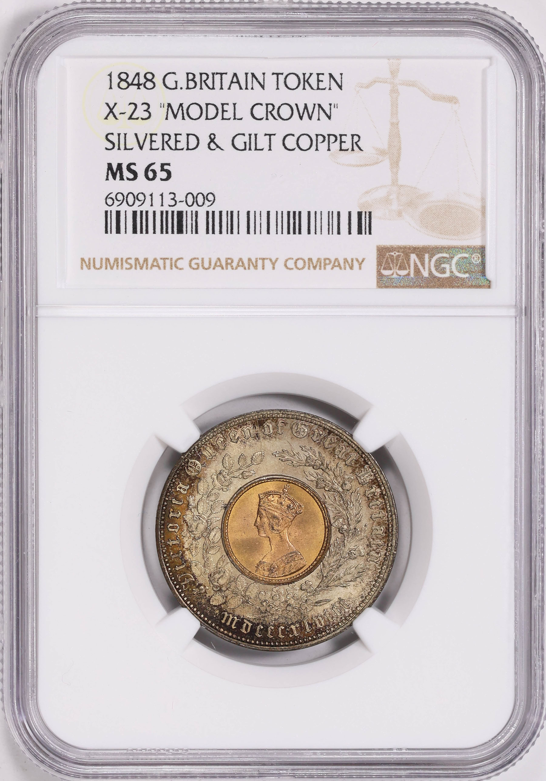 Great Britain 1848 Silvered and Gilt Copper Model Crown Token NGC MS-65 ...