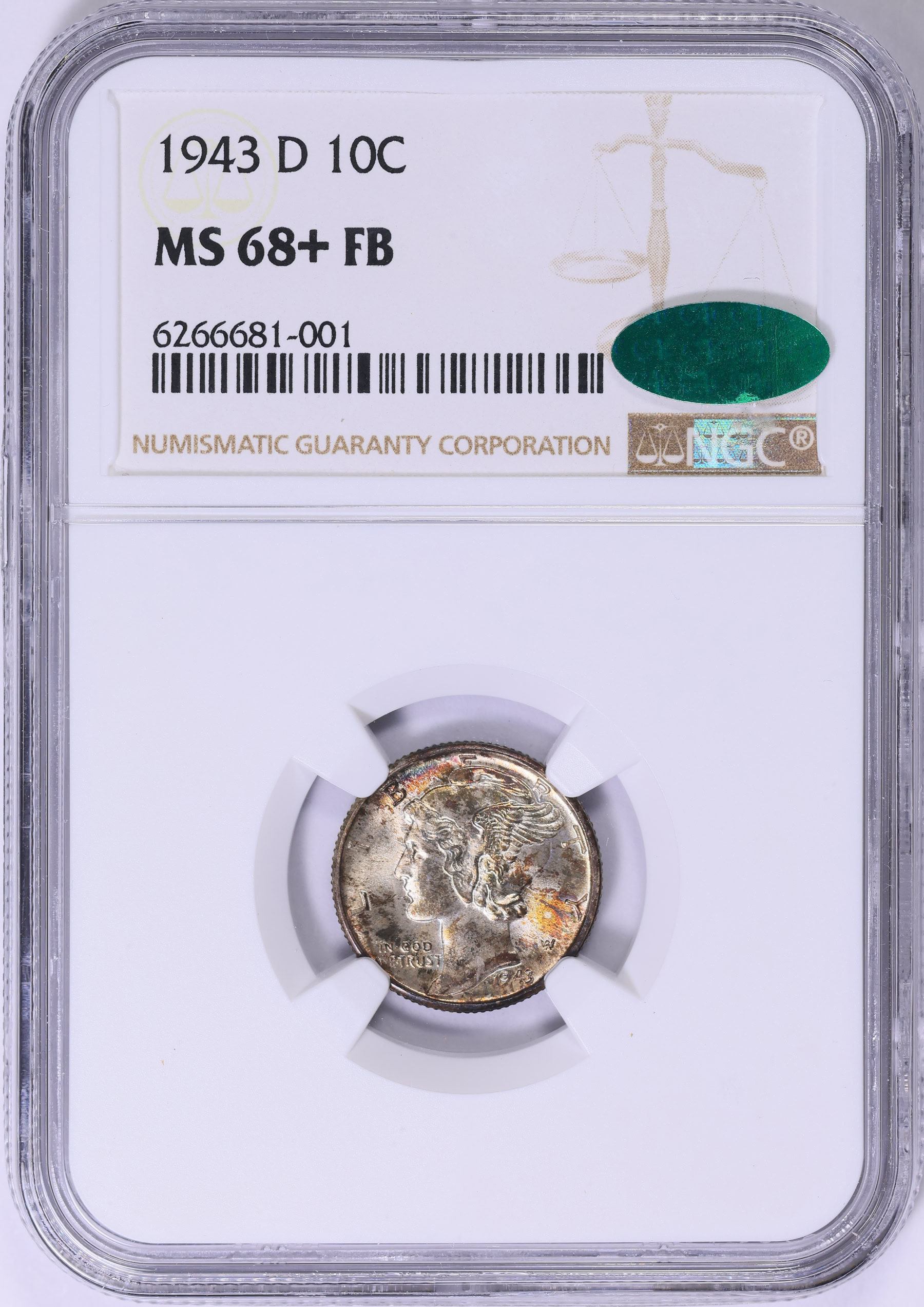 1943-D Mercury Dime NGC MS-68+ FB (CAC Green) (Toned) (Item 1853362 ...