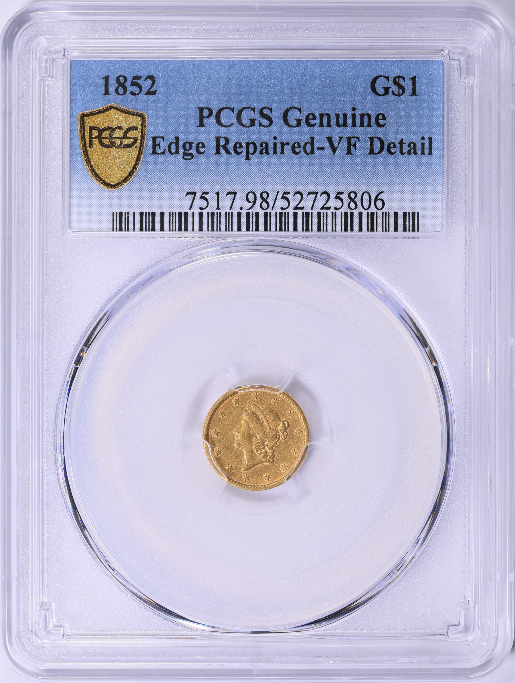 1852 Liberty Gold Dollar PCGS Genuine VF Details (Item 1853378) | GreatCollections Coin Auctions