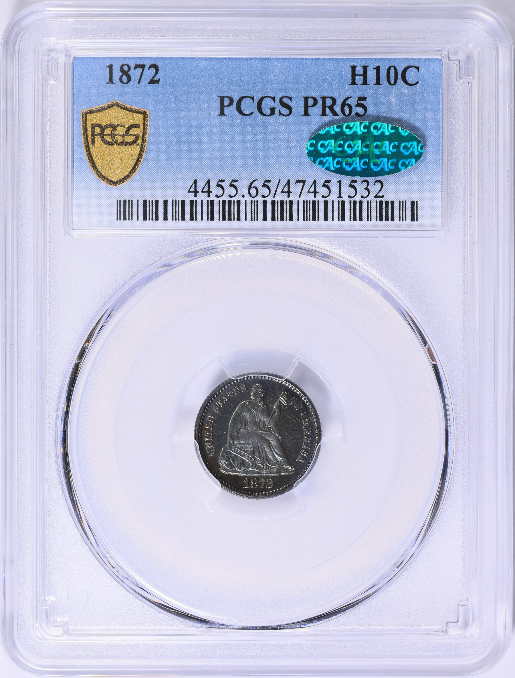 1872 Seated Liberty Half Dime PCGS Proof-65 (CAC Green) (Toned) (Item 1853410 ...