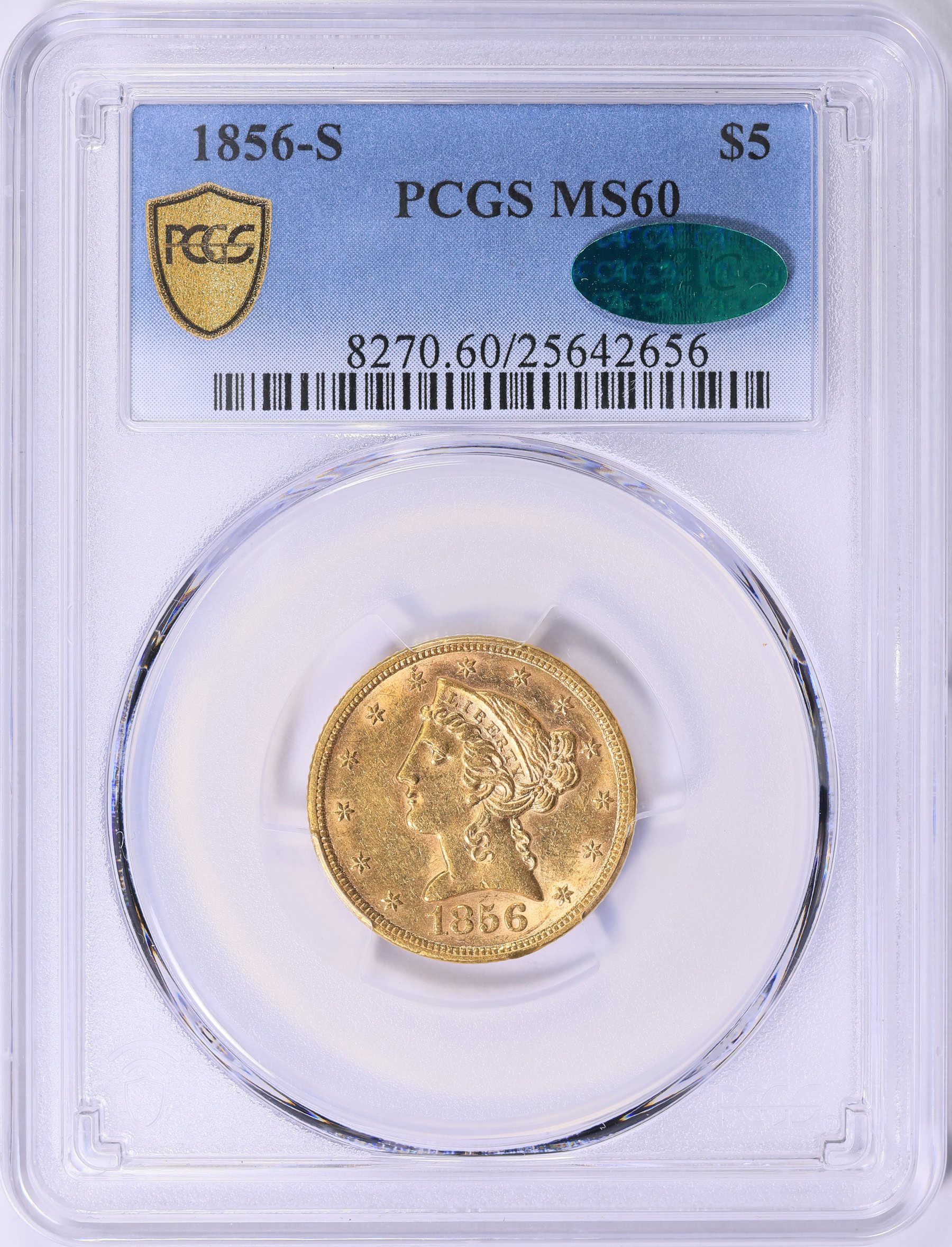 1856-S Liberty Gold Half Eagle PCGS MS-60 (CAC Green) (Item 1853474) | GreatCollections Coin ...