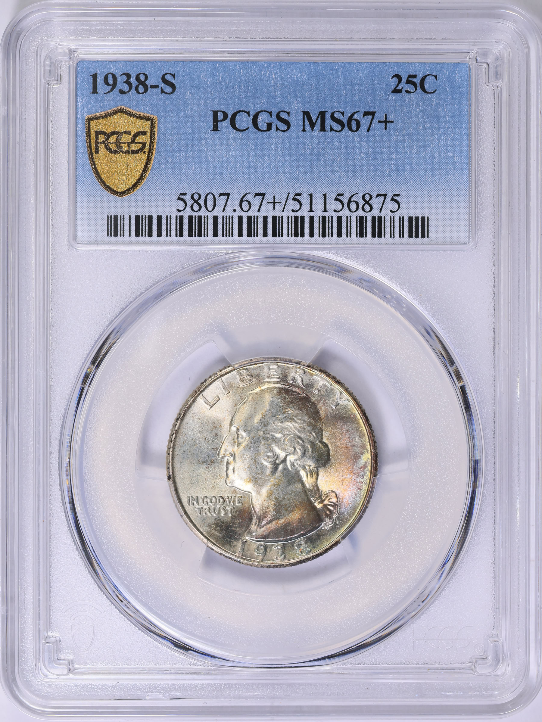 1938-S Washington Quarter PCGS MS-67+ (Toned) (Item 1853478) | GreatCollections Coin Auctions