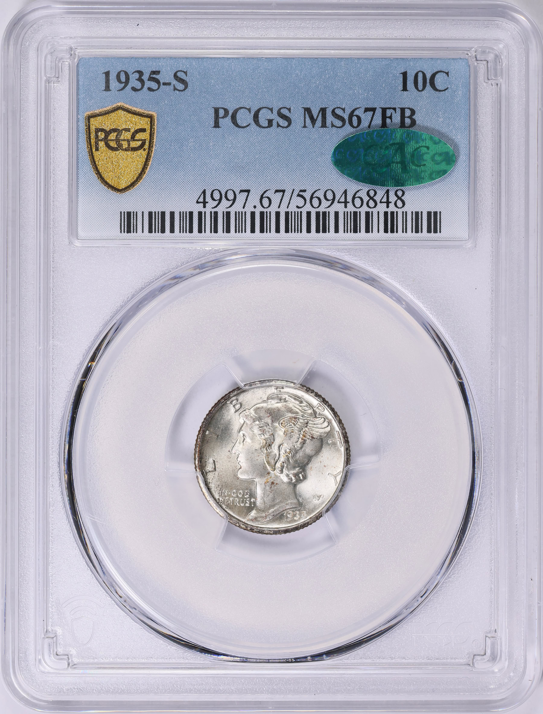 1935-S Mercury Dime PCGS MS-67 FB (CAC Green) (Item 1853483) | GreatCollections Coin Auctions