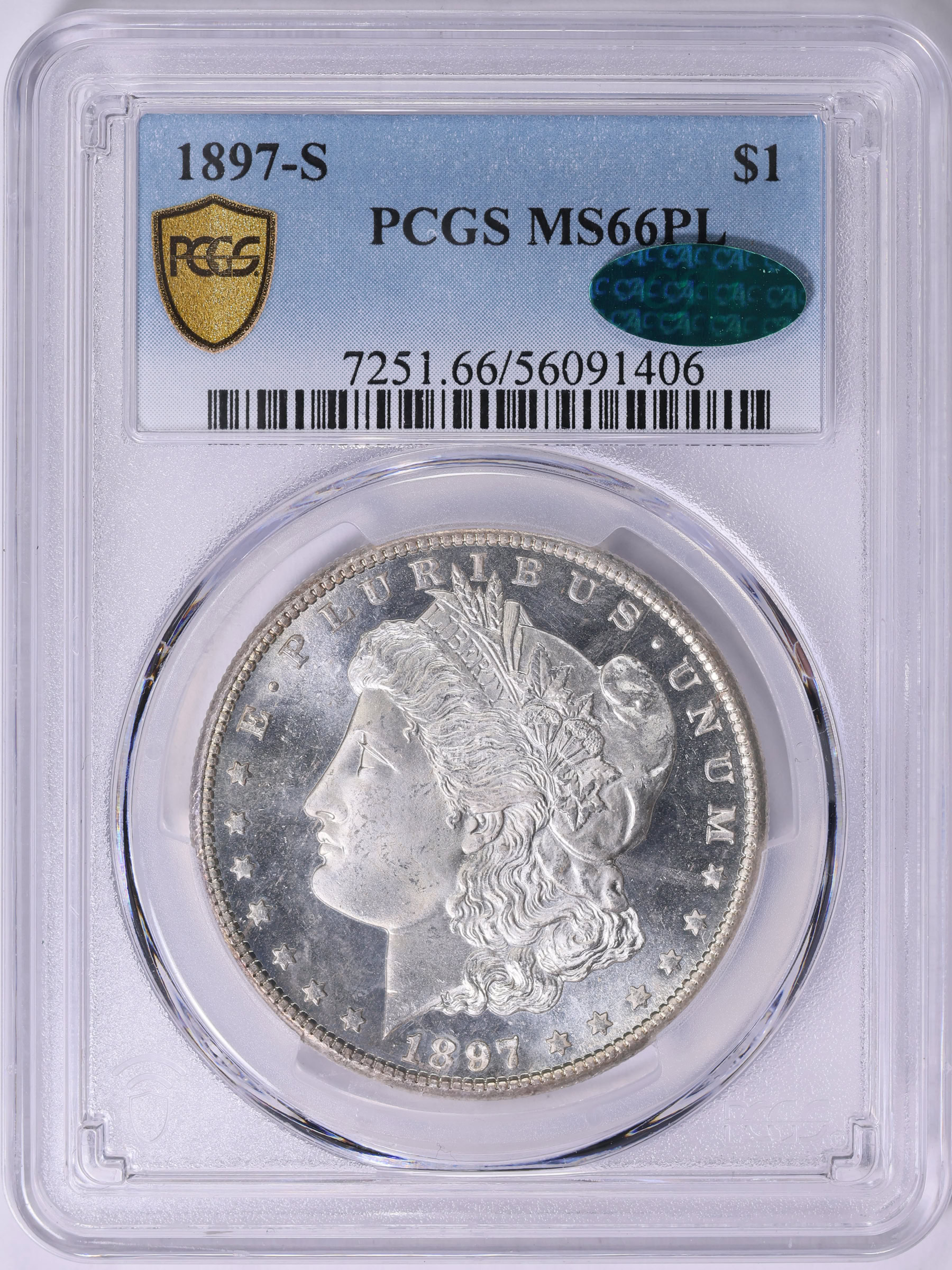 1897-S Morgan Silver Dollar PCGS MS-66 PL (CAC Green) (Item 1853485) | GreatCollections Coin ...