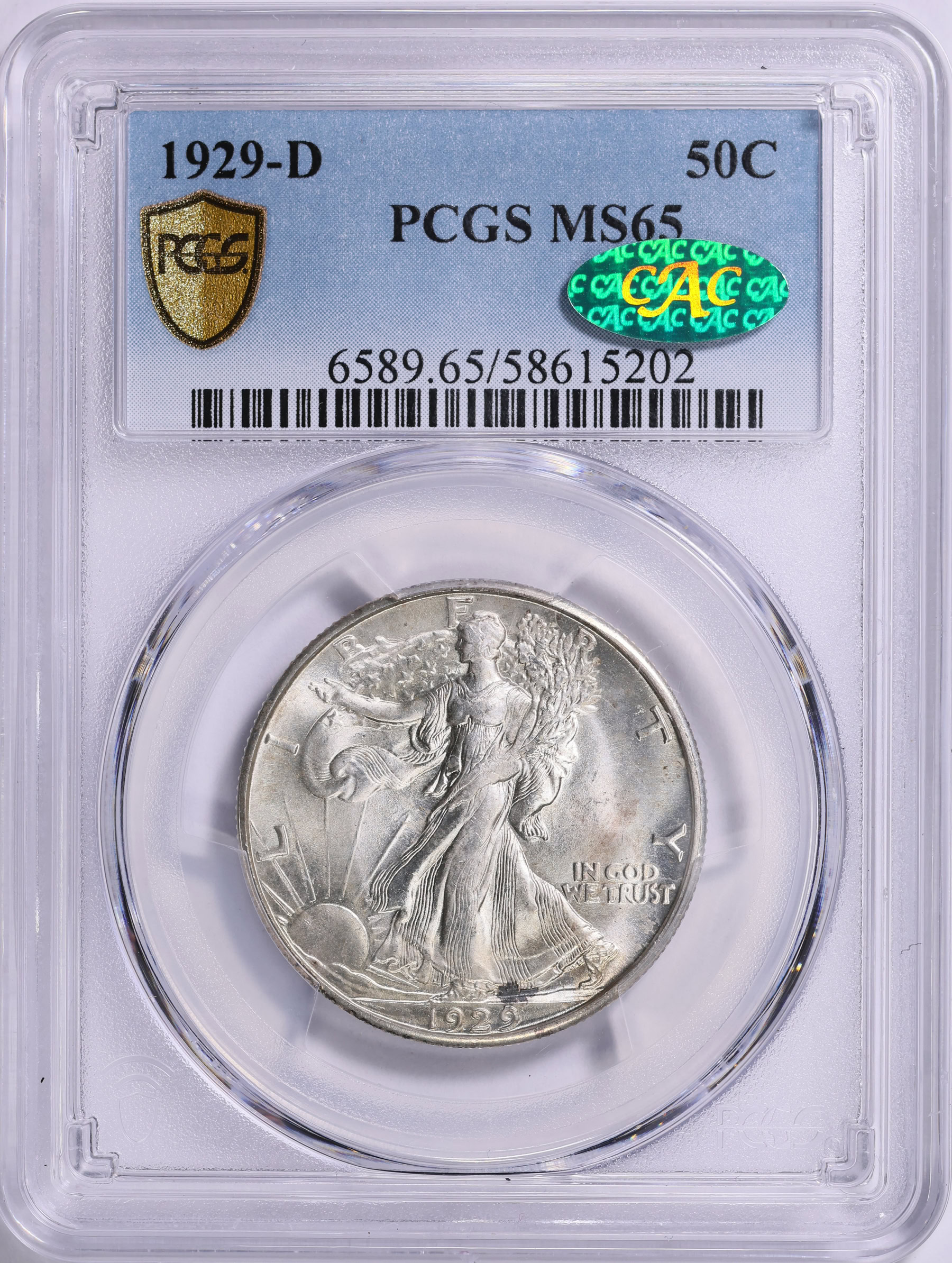 1929-D Walking Liberty Half Dollar PCGS MS-65 (CAC Green) (Item 1853487) | GreatCollections Coin ...