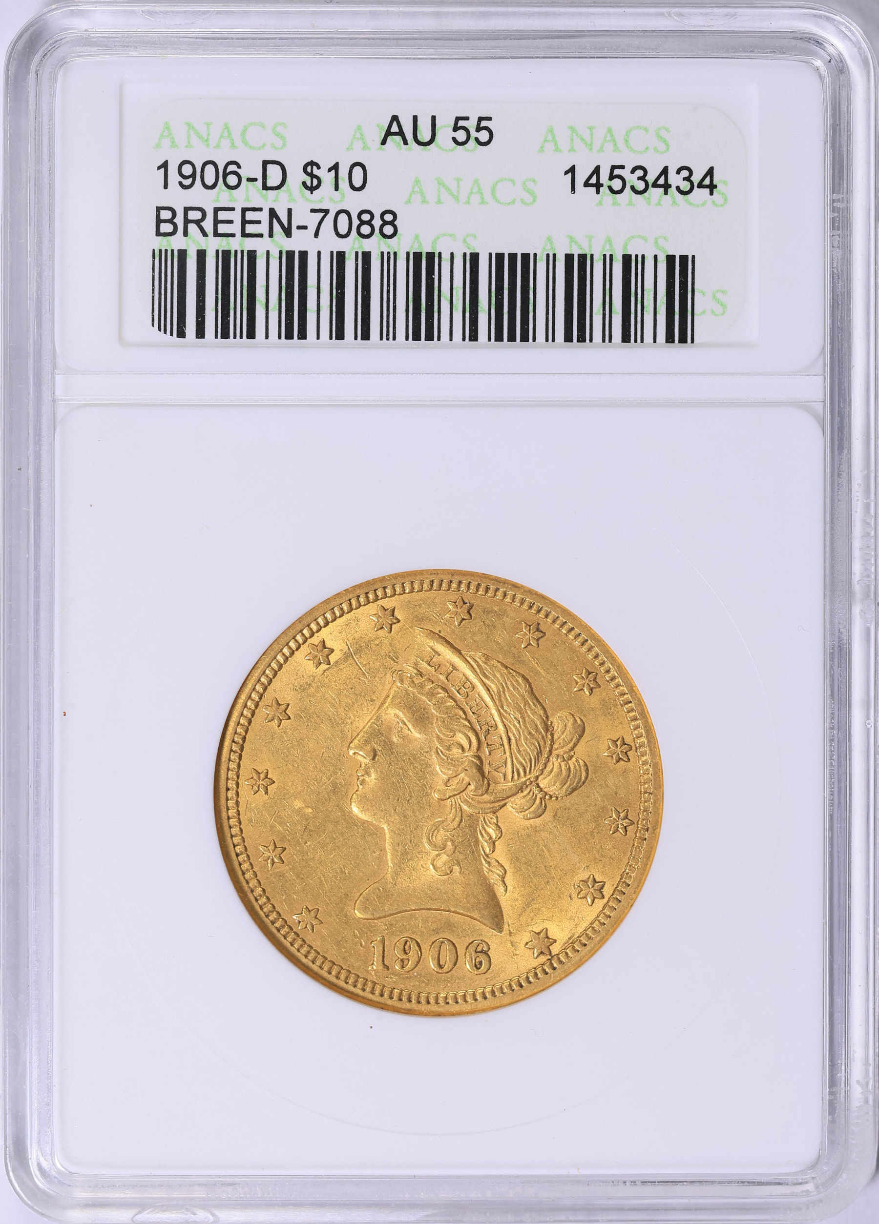 1906-D Liberty Gold Eagle Breen-7088 ANACS AU-55 OH (Item 1853575 ...