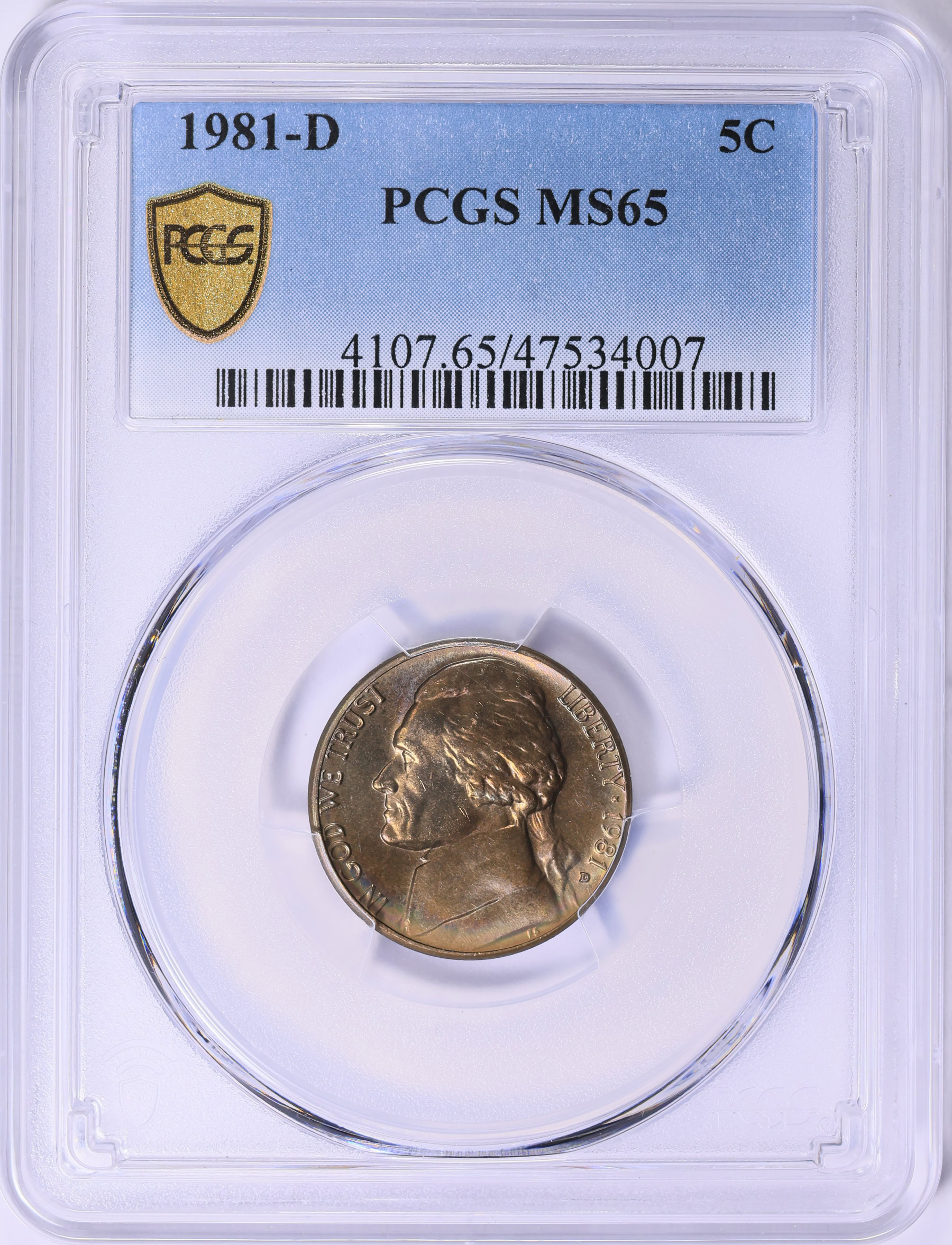 1981-D Jefferson Nickel PCGS MS-65 (Toned) (Item 1853726) | GreatCollections Coin Auctions