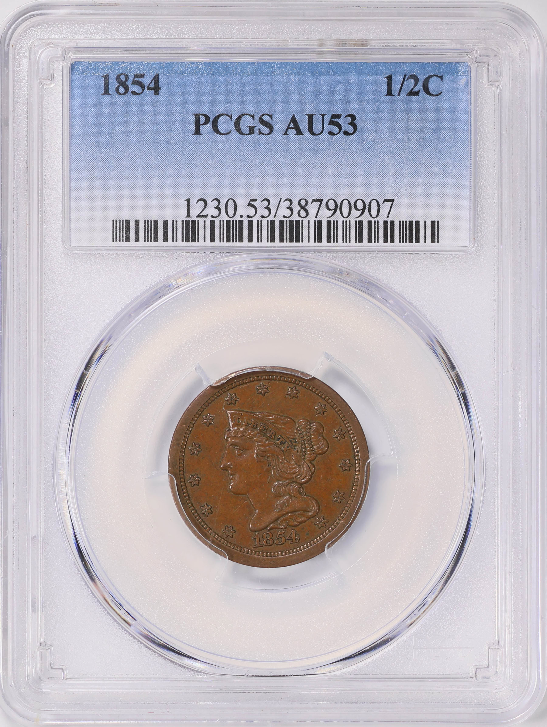 1854 Braided Hair Half Cent PCGS AU-53 BN (Item 1853764) | GreatCollections Coin Auctions