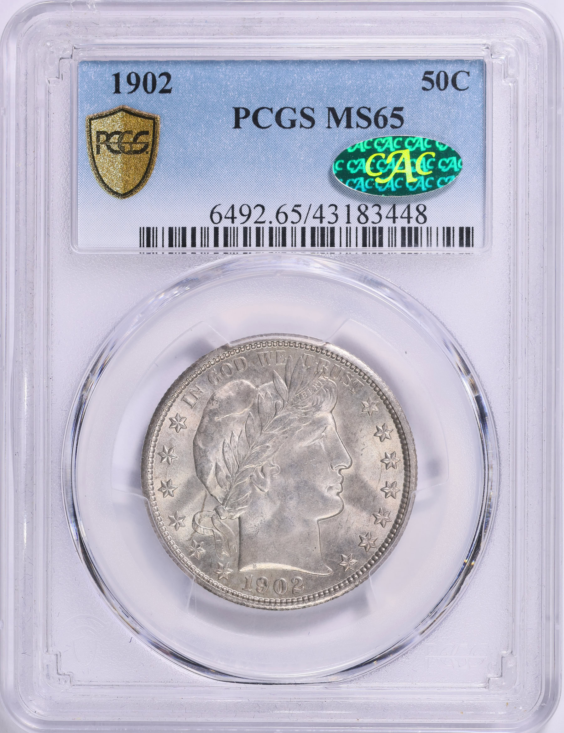 1902 Barber Half Dollar PCGS MS-65 (CAC Green) (Item 1853819) | GreatCollections Coin Auctions