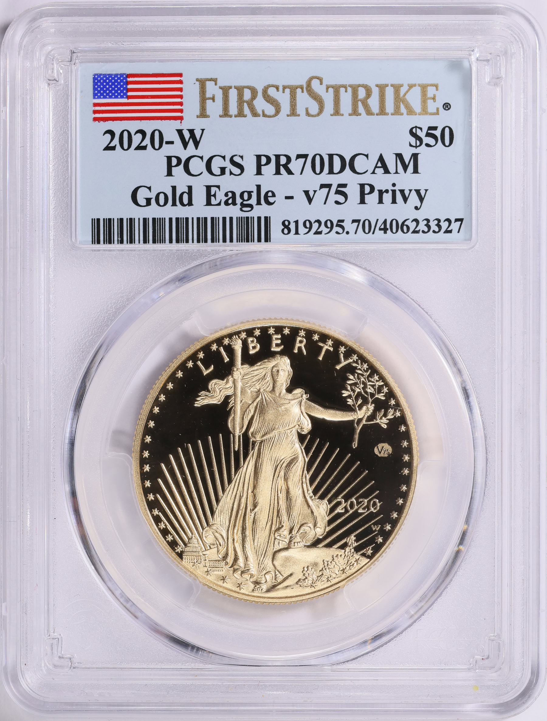 2020-W $50 One-Ounce Gold American Eagle V75 Privy 1 of 1945 Struck ...