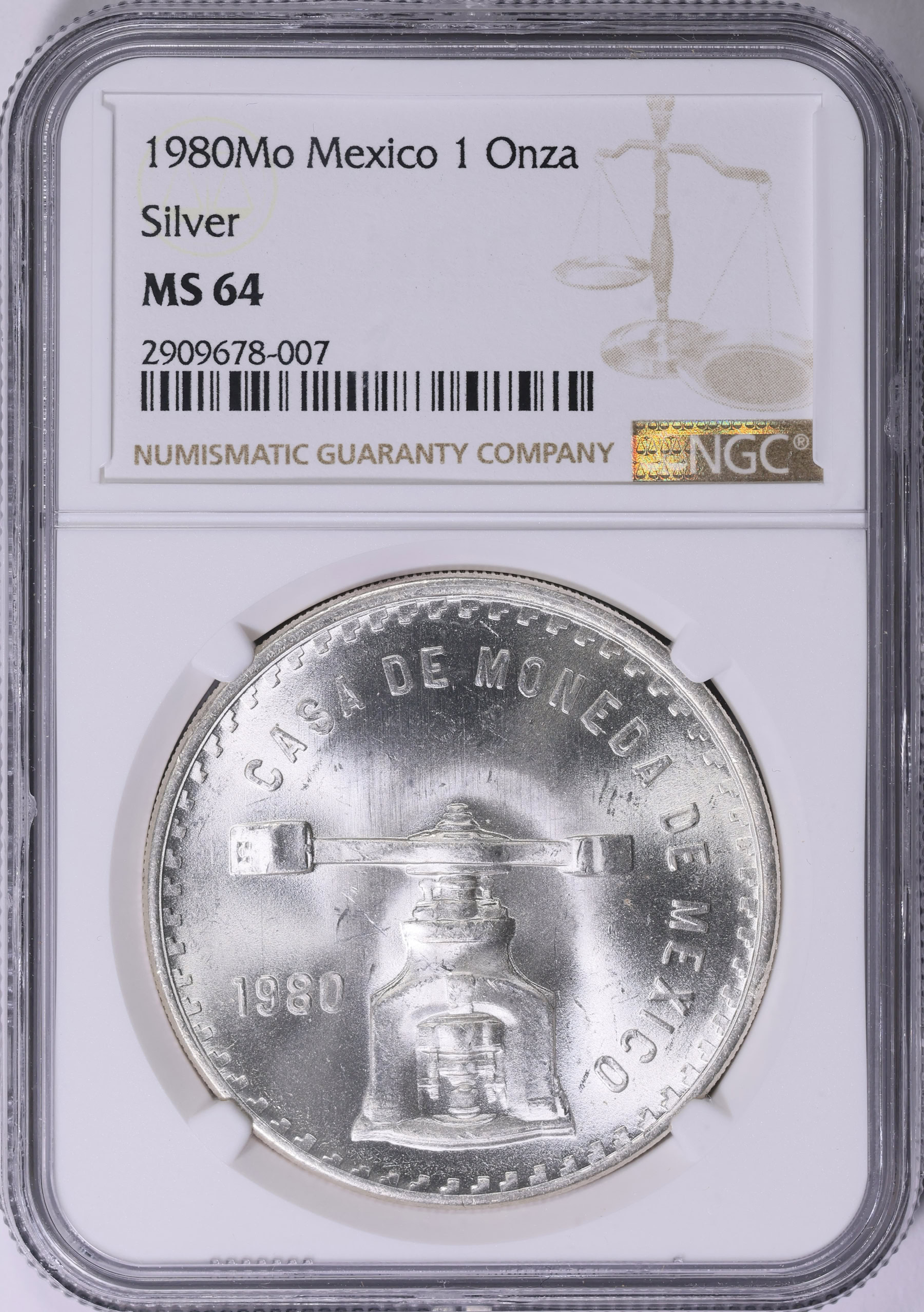 Mexico 1980-Mo Silver Onza KM-M49b.5 NGC MS-64 (Item 1854358 ...