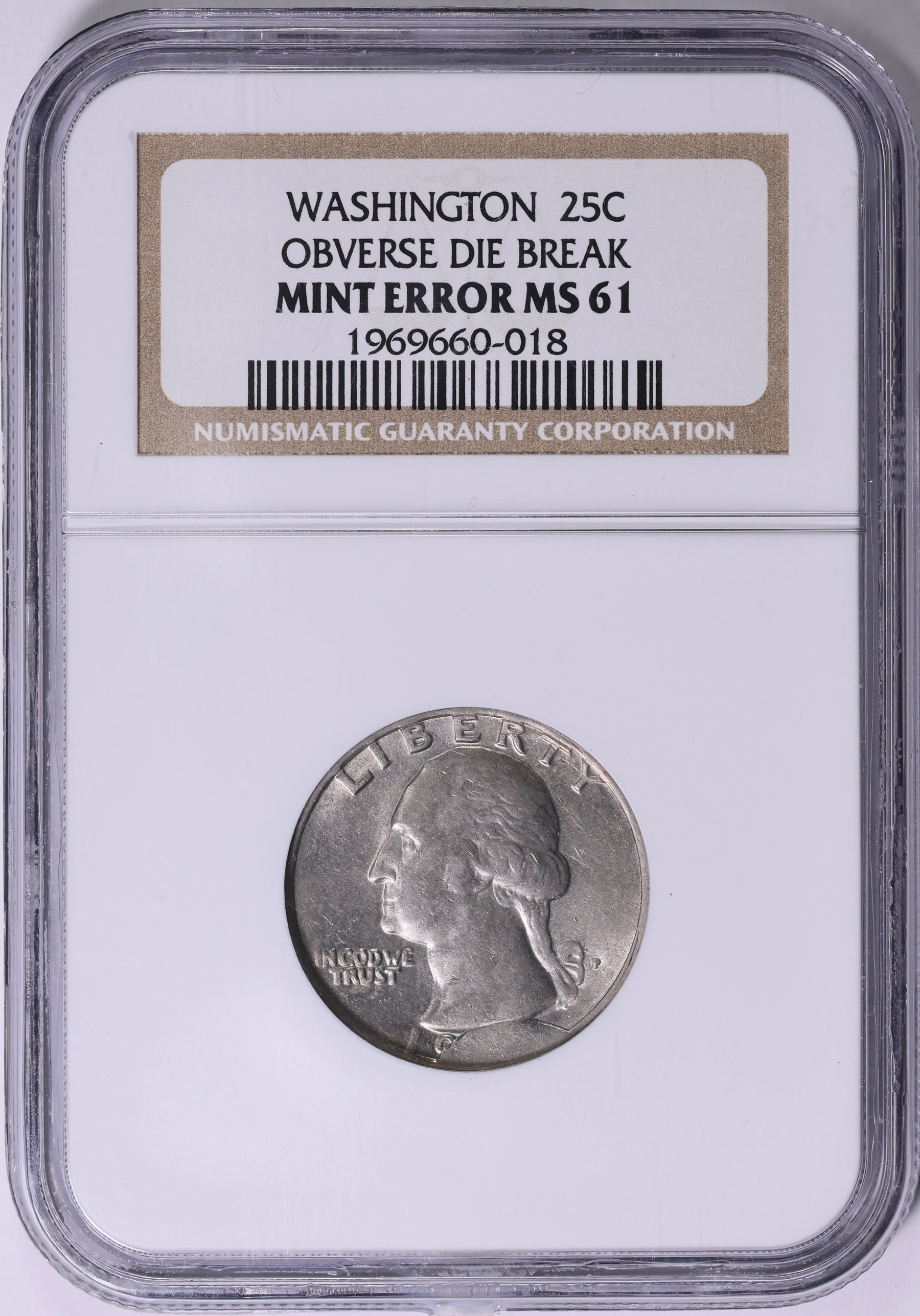 Mint Error No Date Washington Quarter Obverse Die Break NGC MS-61 | NGC ...