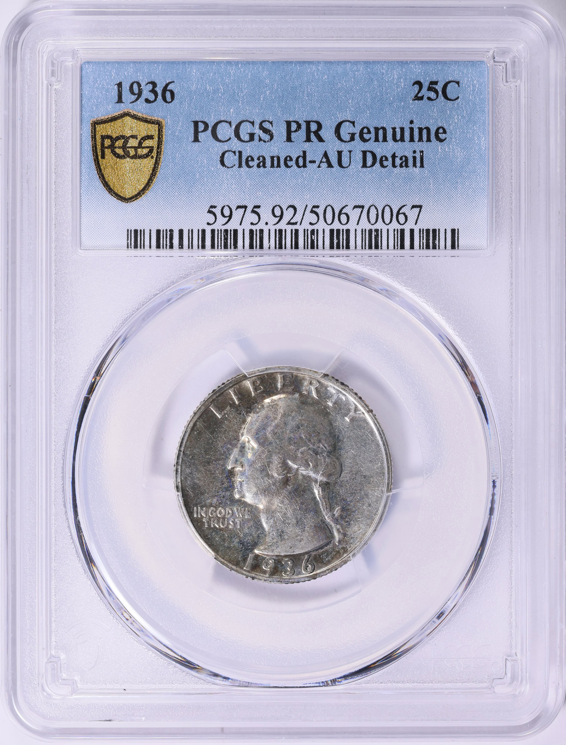 1936 Washington Quarter PCGS Genuine AU Details (Item 1854490) | GreatCollections Coin Auctions