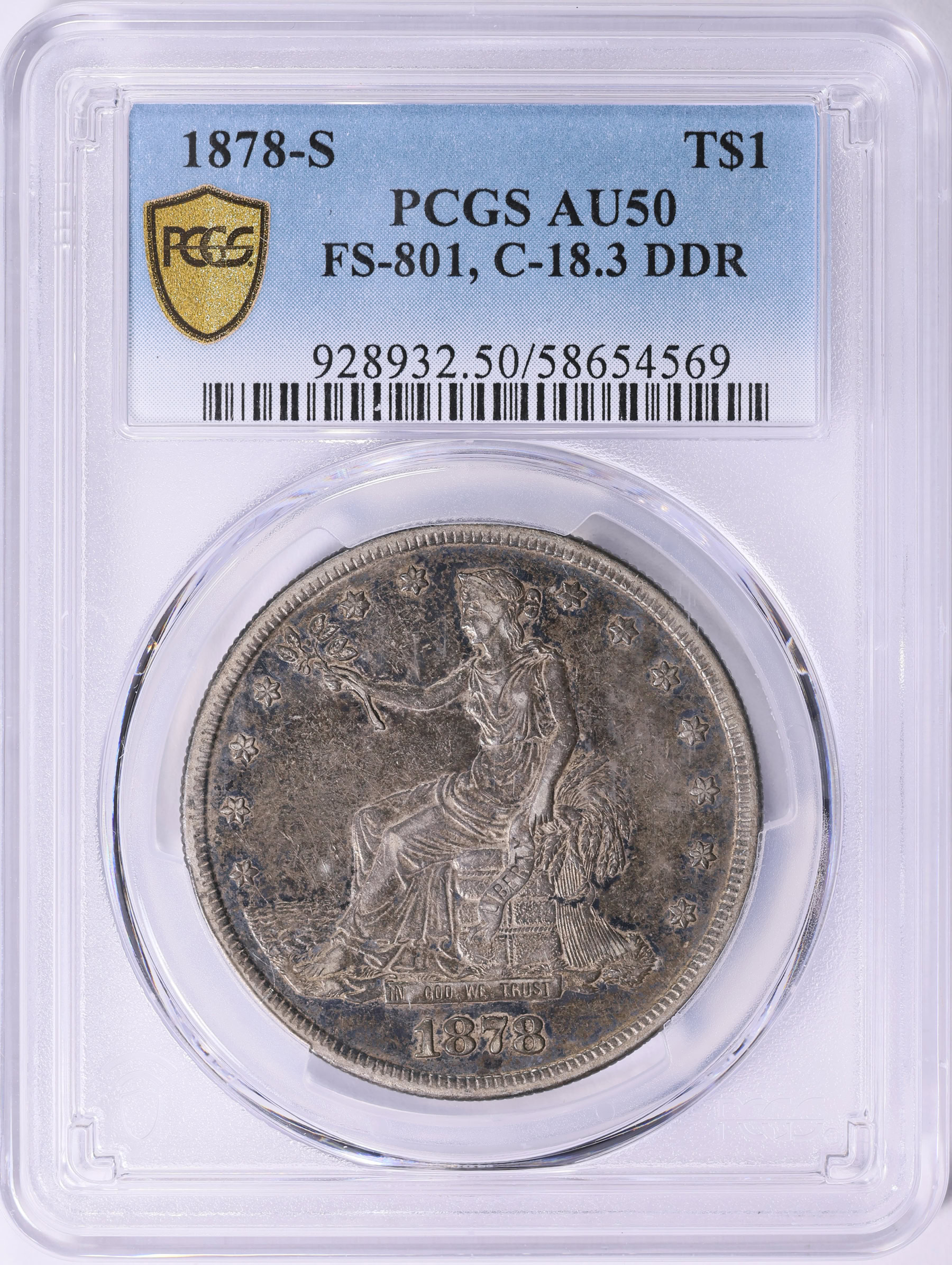 1878-S Trade Silver Dollar FS-801, C-18.3 DDR PCGS AU-50 (Toned) (Item 1854518 ...