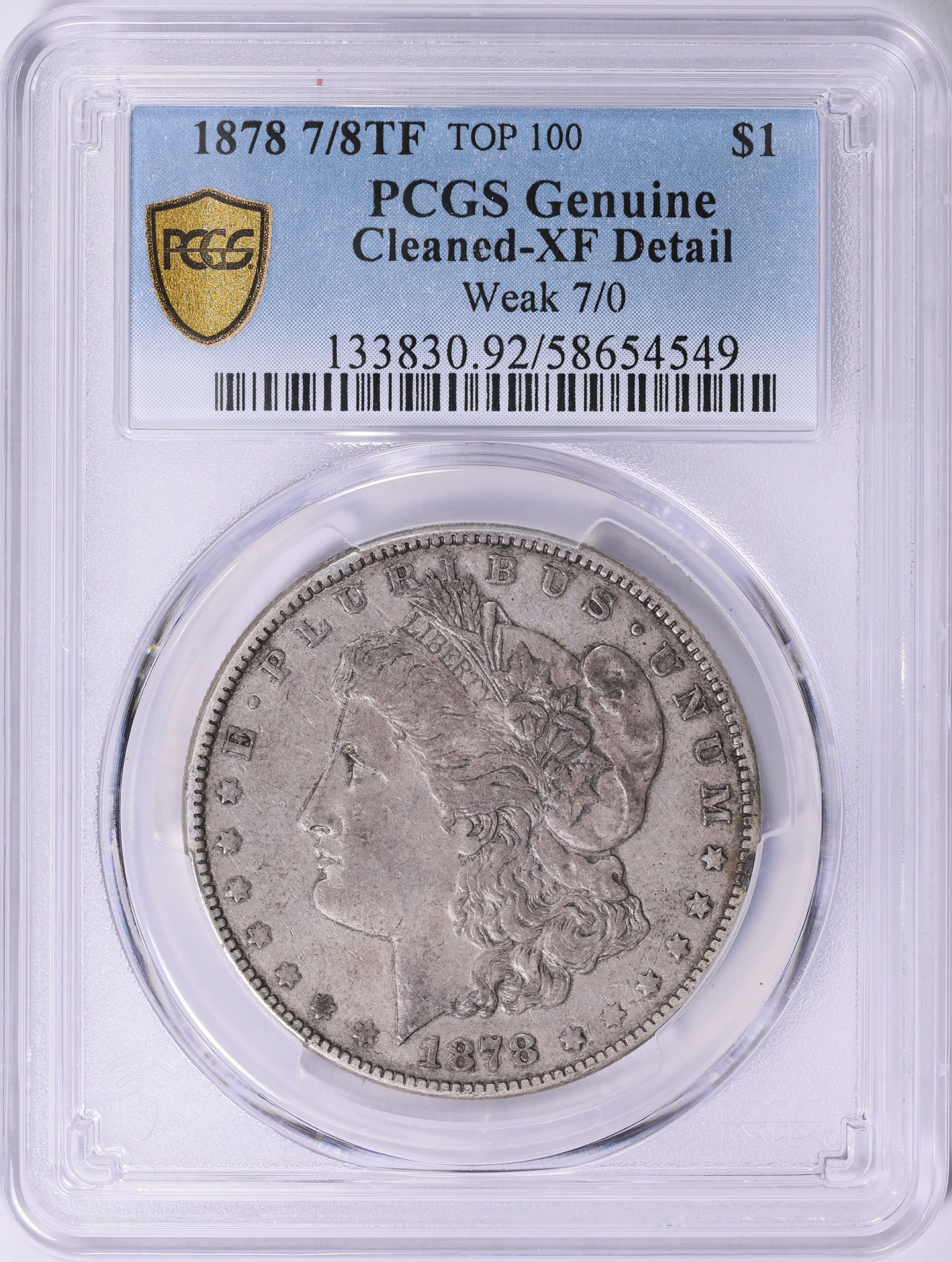 1878 Morgan Silver Dollar 7/8 Tailfeathers Weak 7/0 Top 100 PCGS Genuine XF Details (Item ...