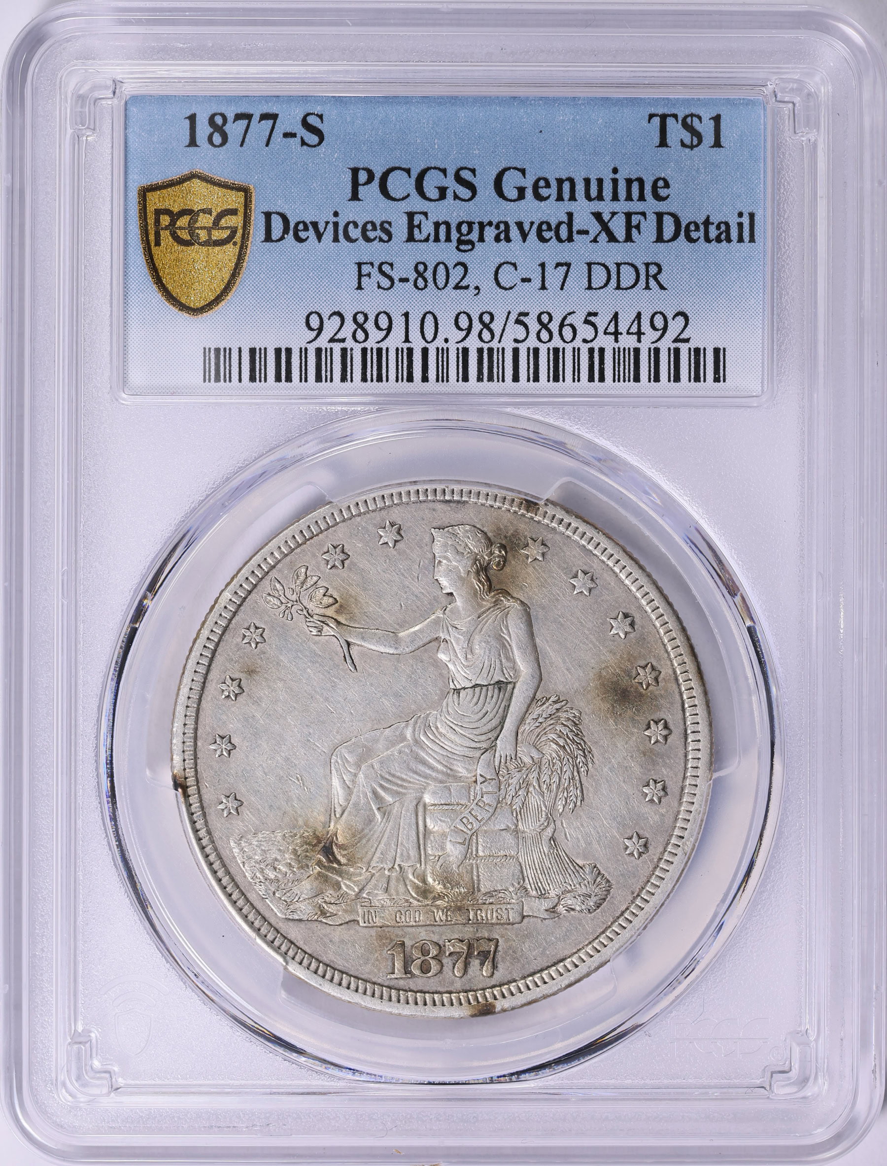 1877-S Trade Silver Dollar Chop Mark FS-801, C-17 DDR PCGS Genuine XF ...