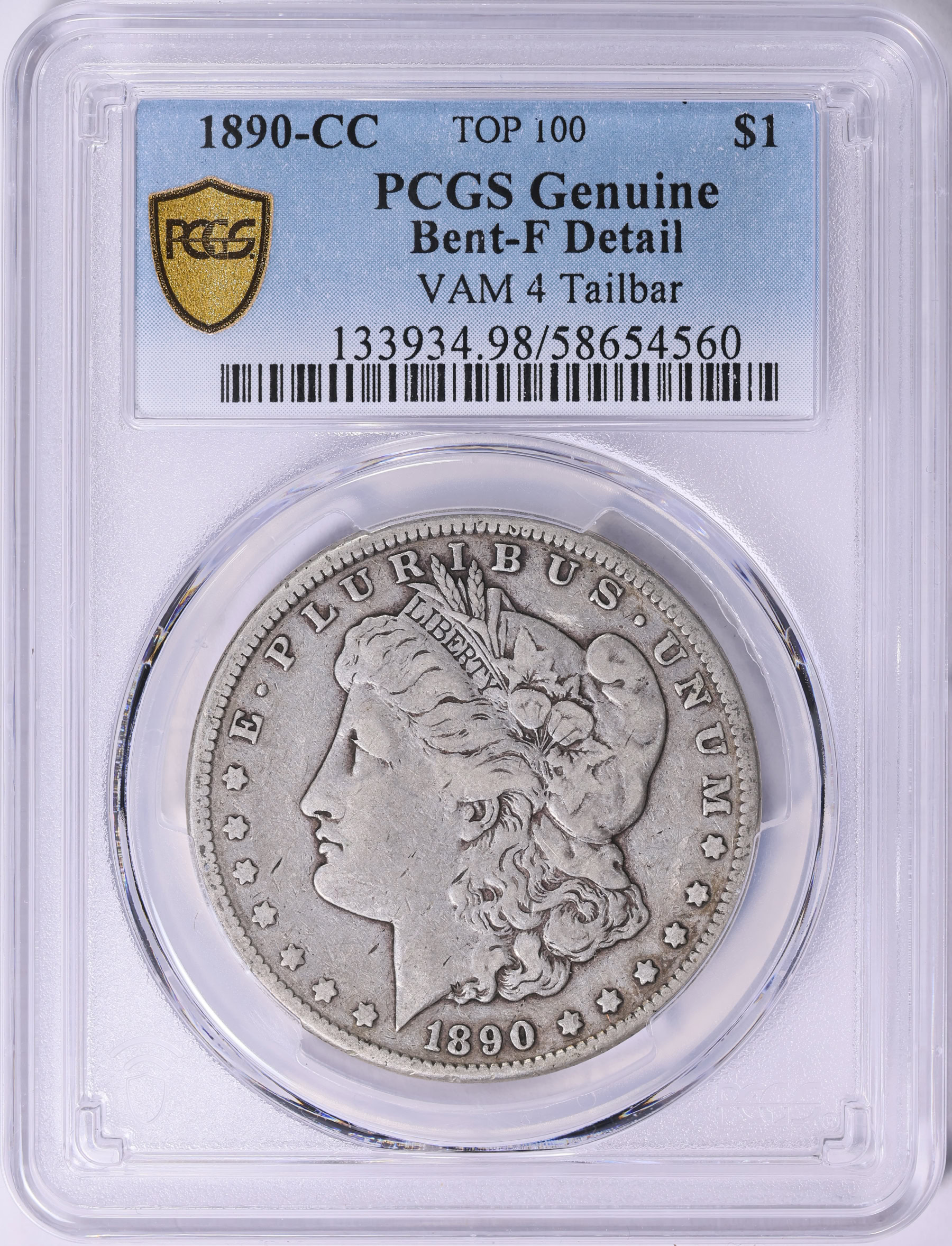 1890-CC Morgan Silver Dollar Tailbar VAM-4 Top 100 PCGS Genuine Fine Details (Item 1854536 ...