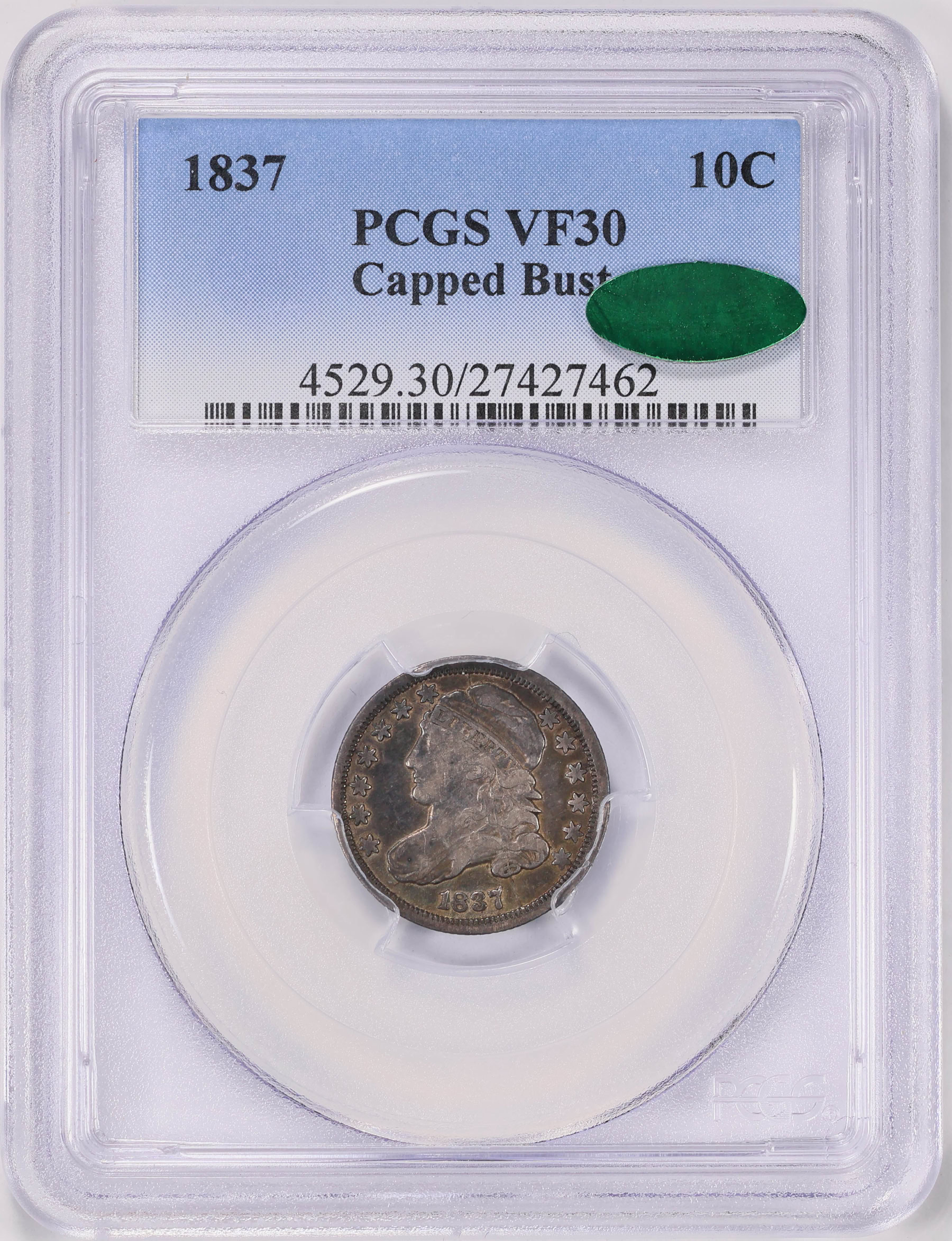 1837 Capped Bust Dime PCGS VF-30 (CAC Green) (Item 1855255 ...