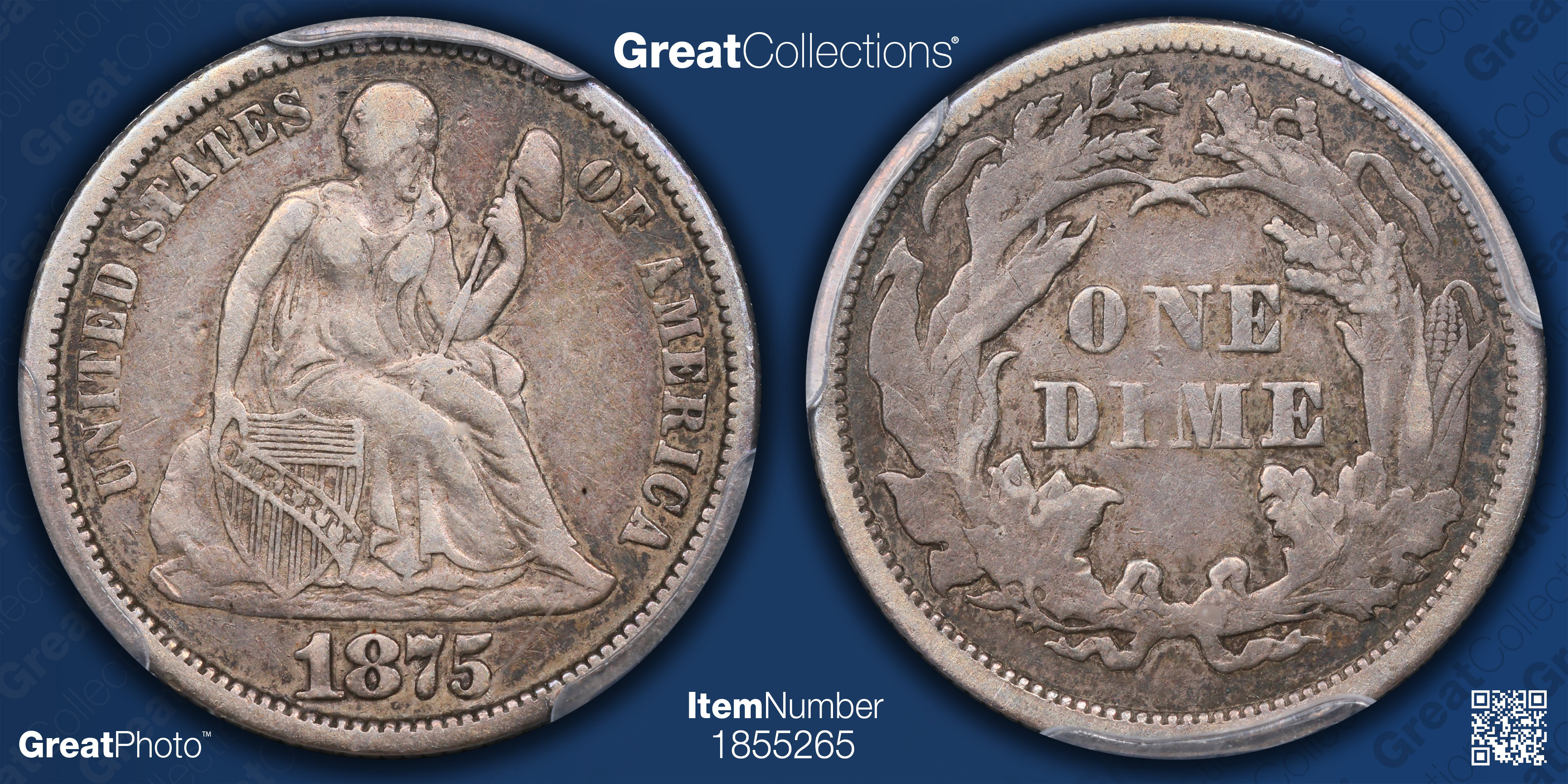 1875 Seated Liberty Dime PCGS VF-35 (CAC Green) (Item 1855265 ...