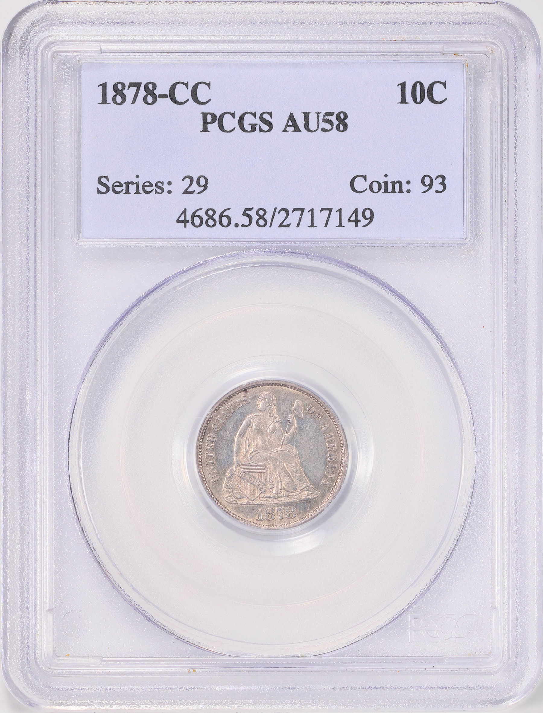 1878-CC Seated Liberty Dime PCGS AU-58 (Item 1855270) | GreatCollections Coin Auctions