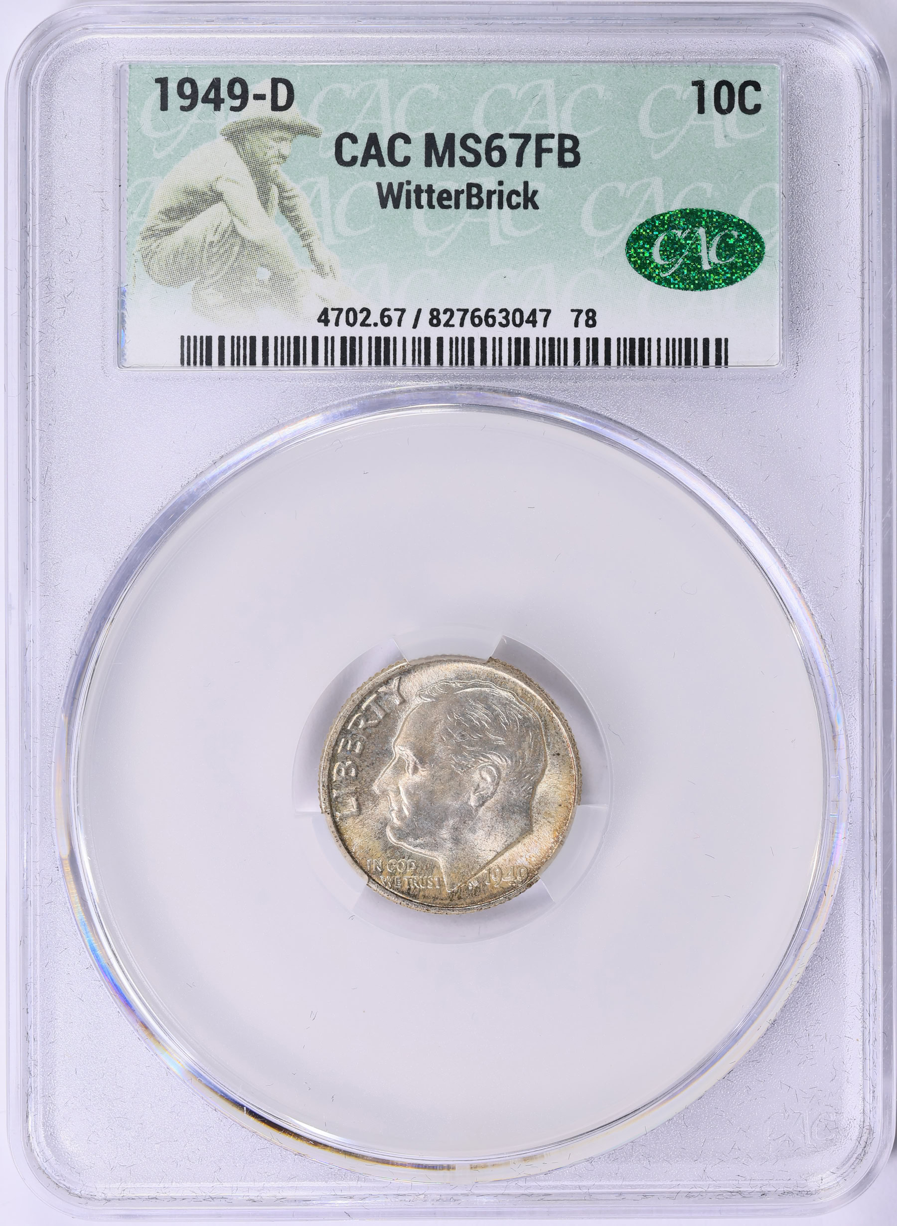 1949-D Roosevelt Dime CACG MS-67 FB (WitterBrick, Signed Seth Chandler) (Item 1855375 ...