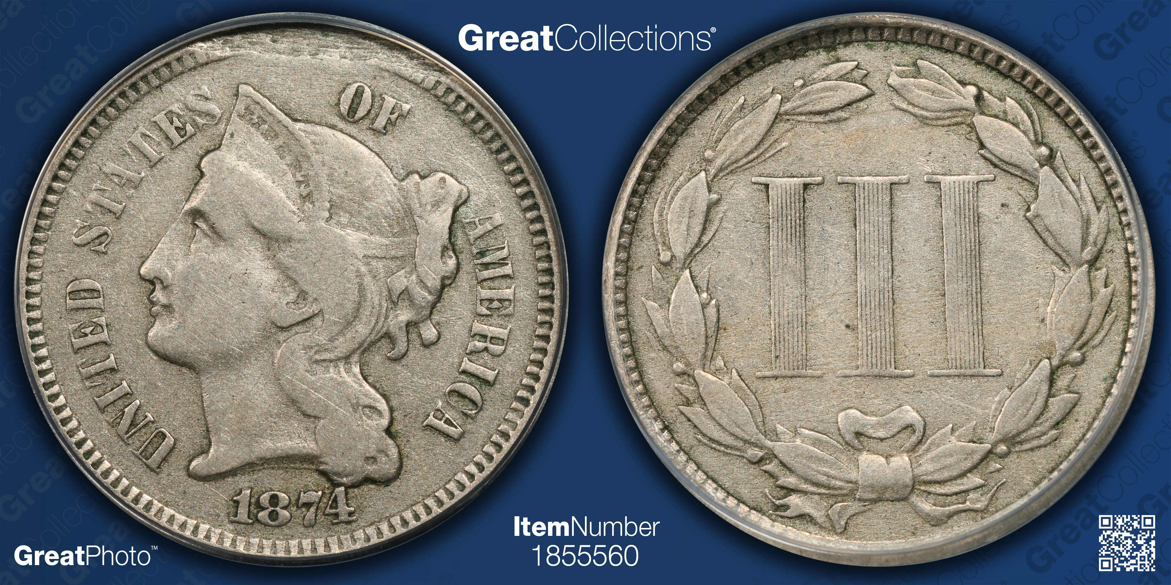 Mint Error 1874 Nickel Three-Cent Piece Detached Obverse Lamination ...