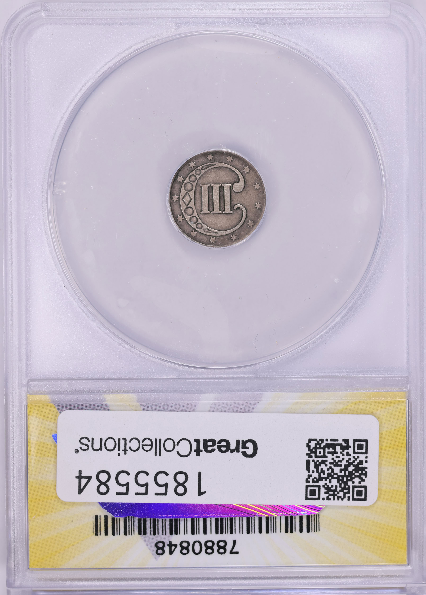 Mint Error 1852 Silver Three-Cent Piece Rim Clip ANACS F-15 | ANACS Cert #7880848 ...