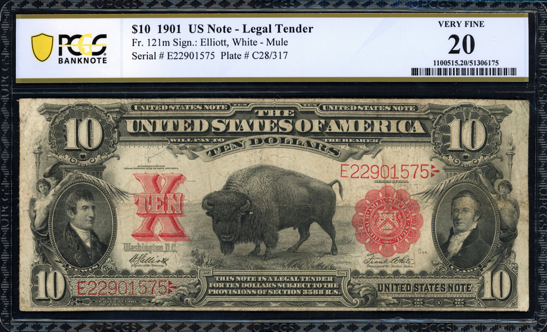 Fr. 121m 1901 $10 Legal Tender Mule Note Elliott / White PCGS Banknote ...