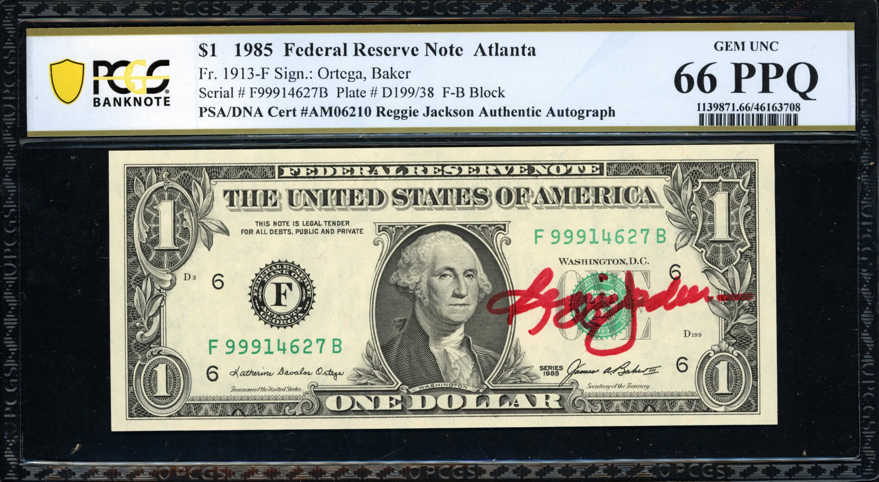 Fr. 1913-F (FB Block) 1985 $1 Atlanta Federal Reserve Note *Reggie ...