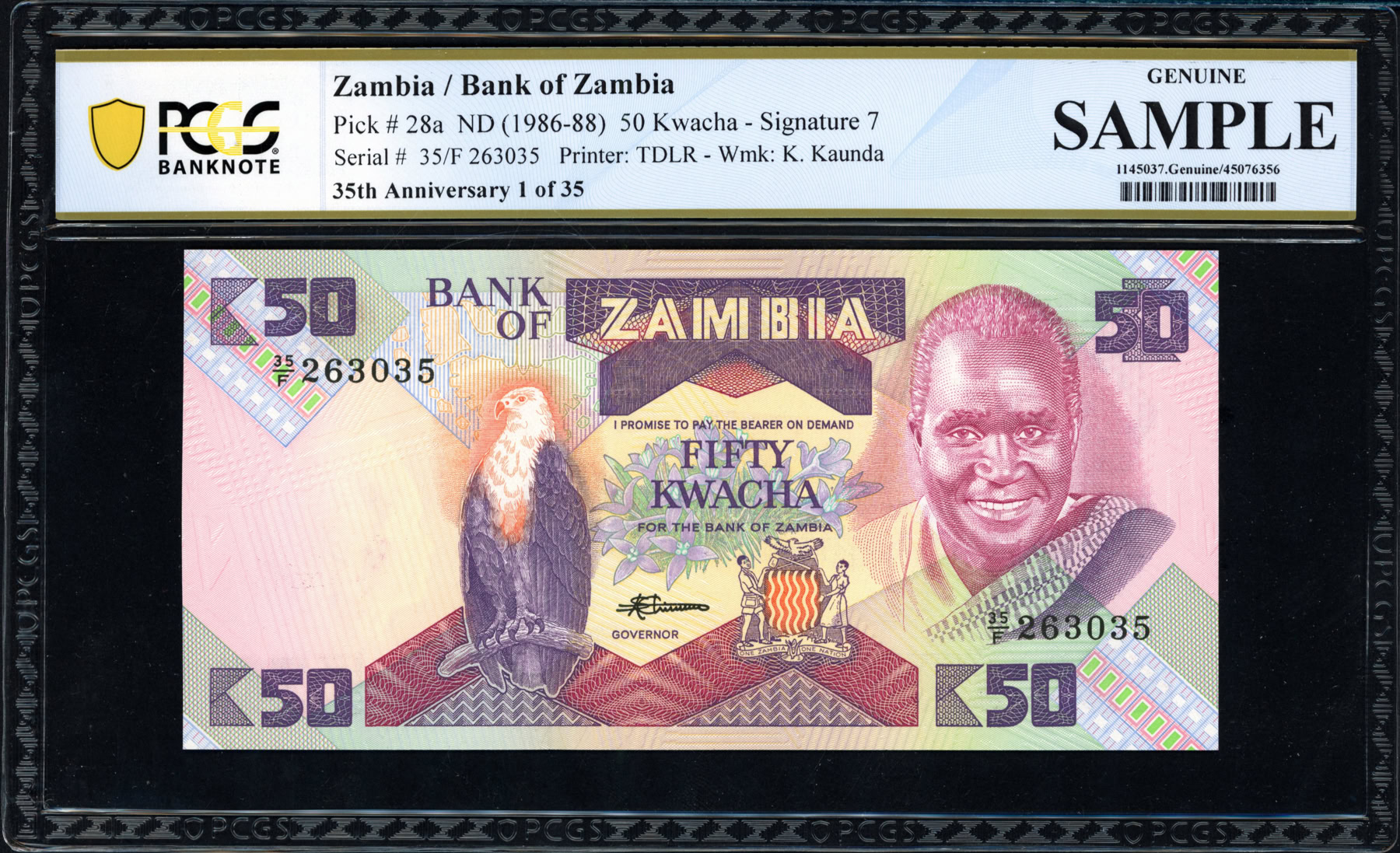 Zambia ND (1986-88) 50 Kwacha Bank of Zambia Note SCWPM-28a PCGS ...
